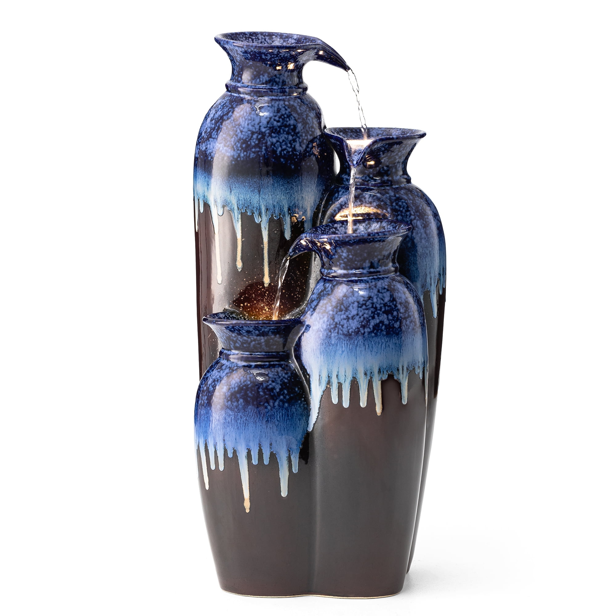 Glitzhome 30.75"H 4-Tiered Cobalt Blue and Brown Reactive Glaze Ceramic ...