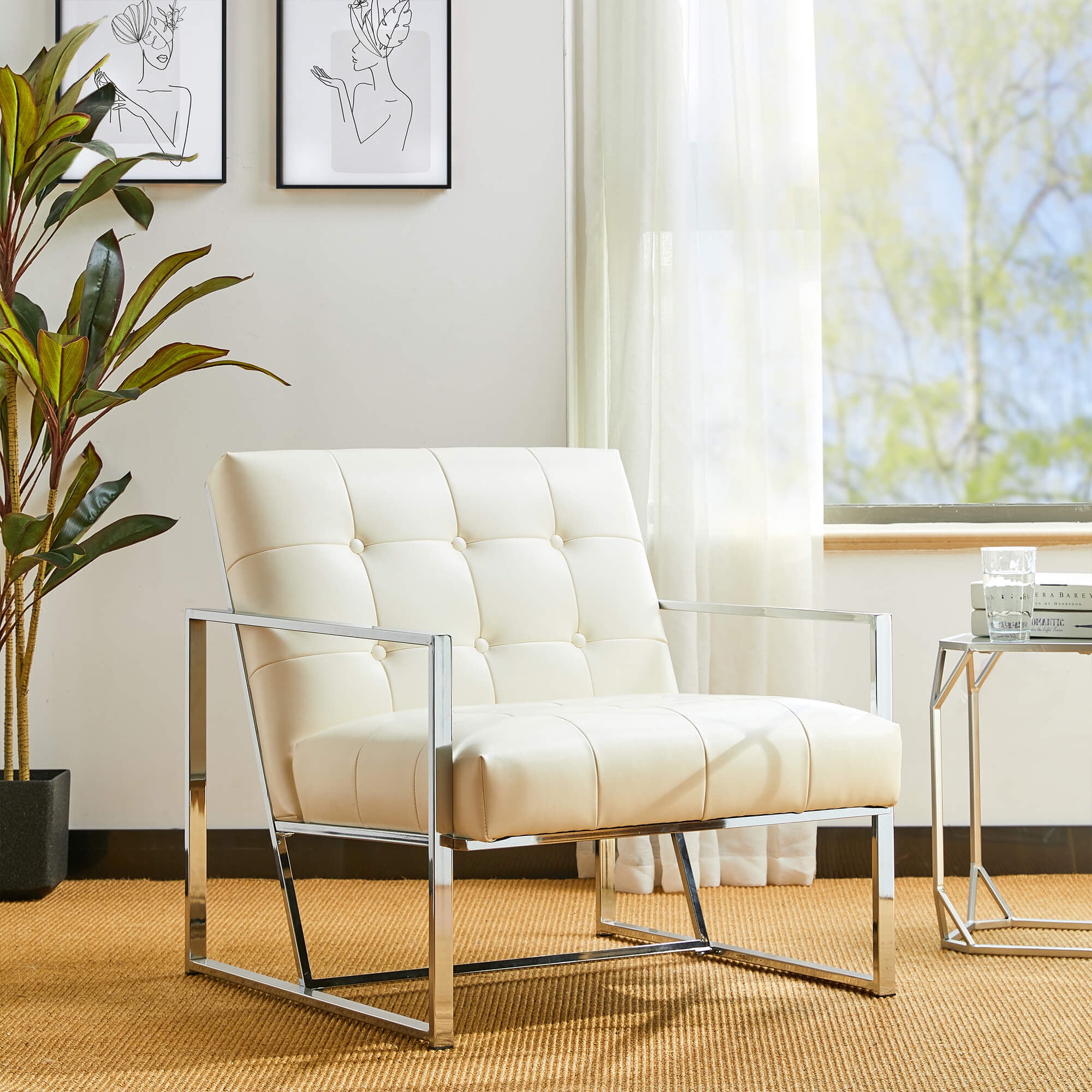 Glitzhome 31.5" Tall Faux Leather Modern Accent Chair with Metal Frame ...