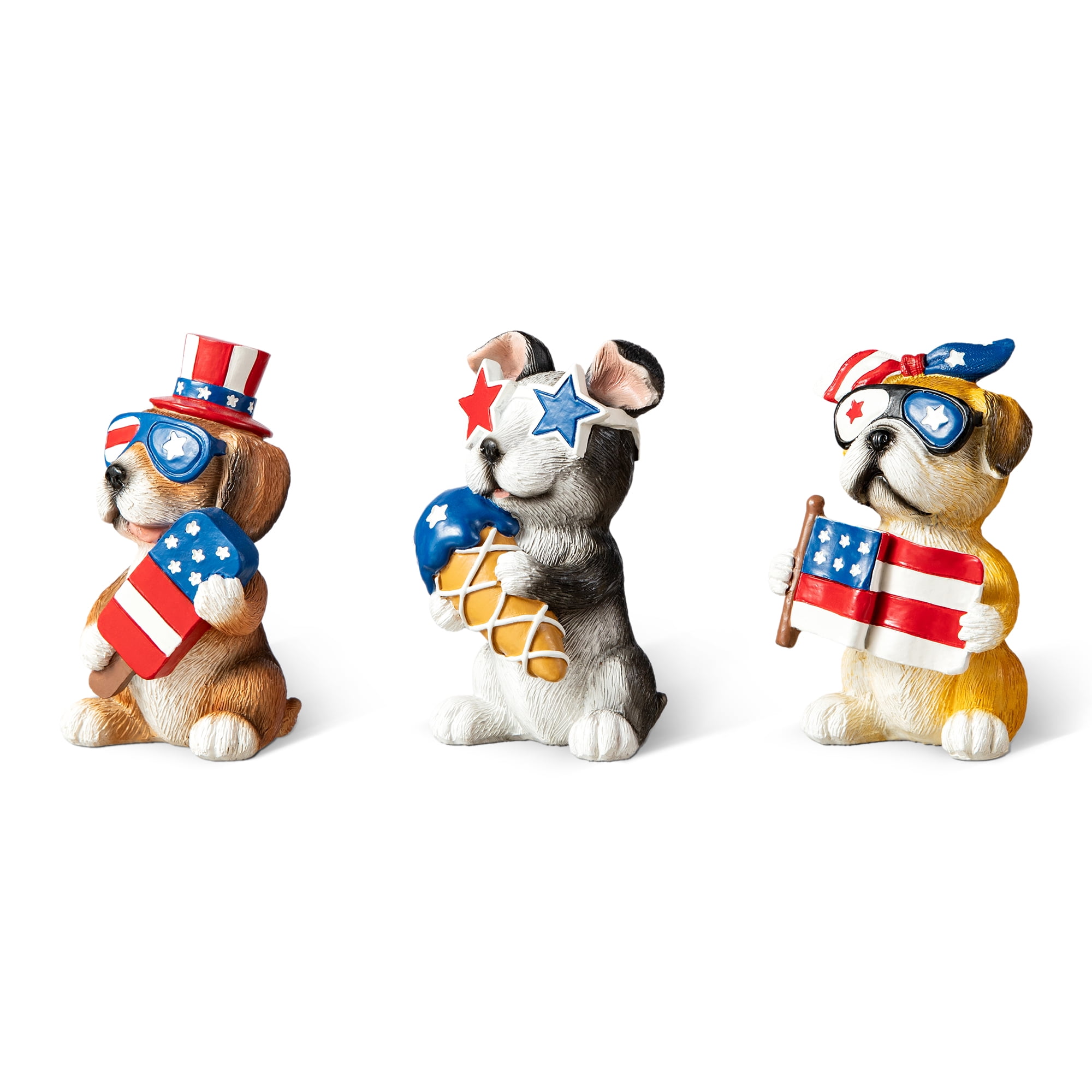 Glitzhome 4.5"H Set of 3 Patriotic / Americana Resin Dog Table Décor - Walmart.com