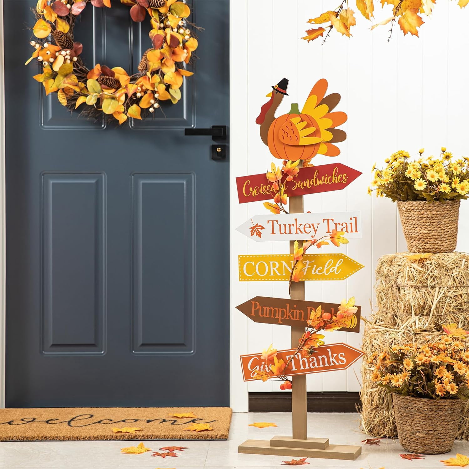 Glitzhome 42.75”H Thanksgiving Wooden Turkey Porch Sign, Fall Harvest ...