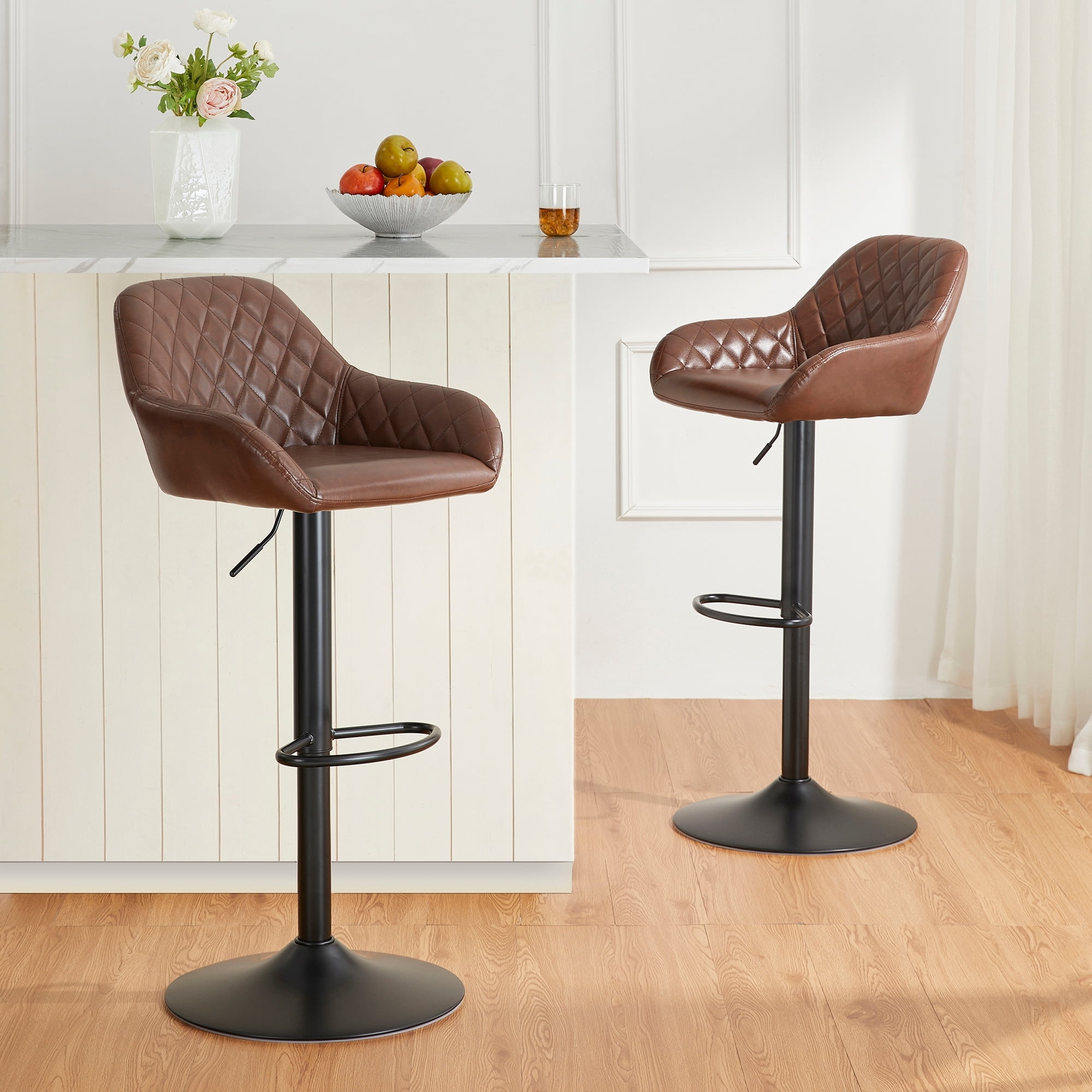 Glitzhome 42"H Mid-Century Adjustable Faux Leather Swivel Bar Stools ...