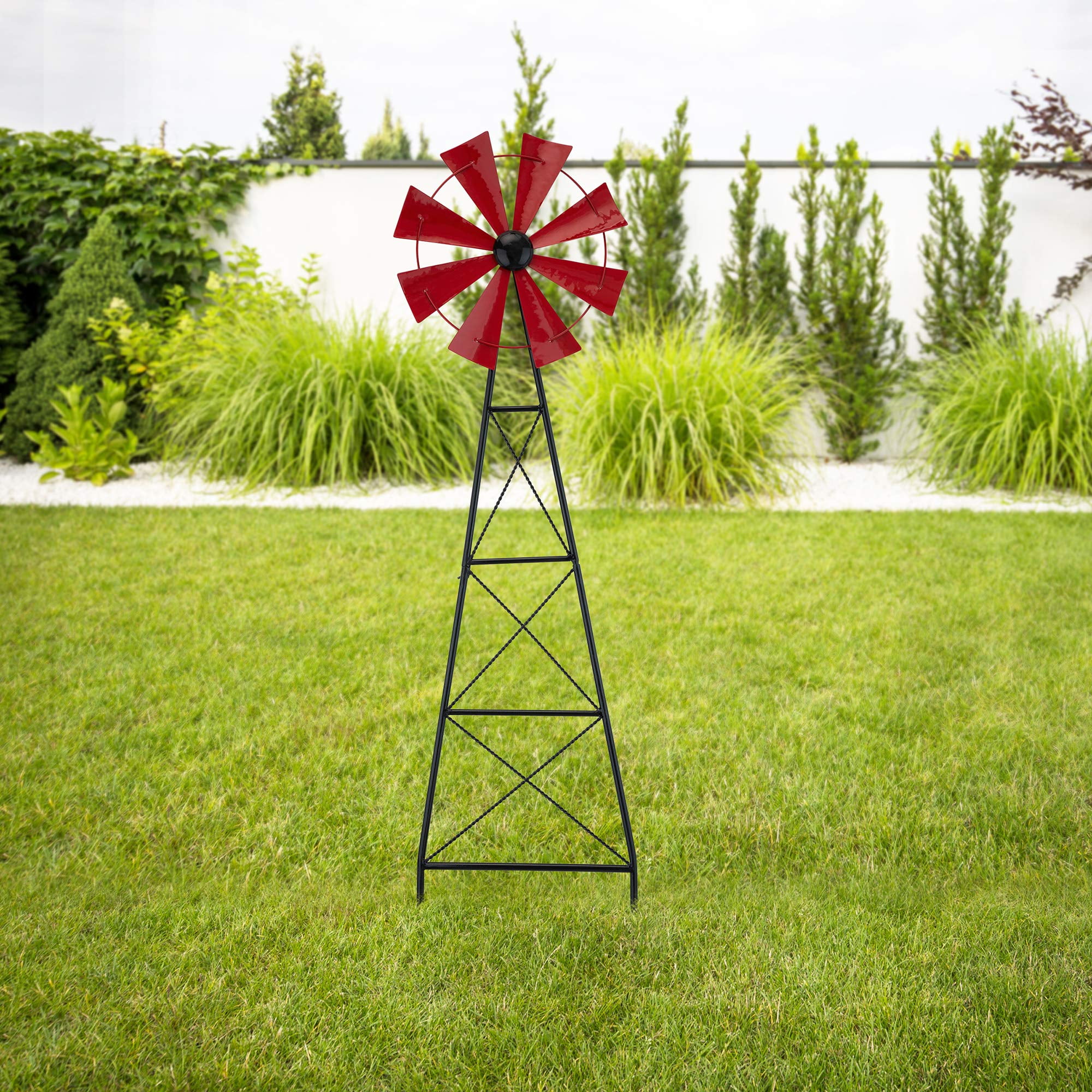 Glitzhome 44" H Metal Wind Spinner Yard Stake, Ornamental Windmill ...