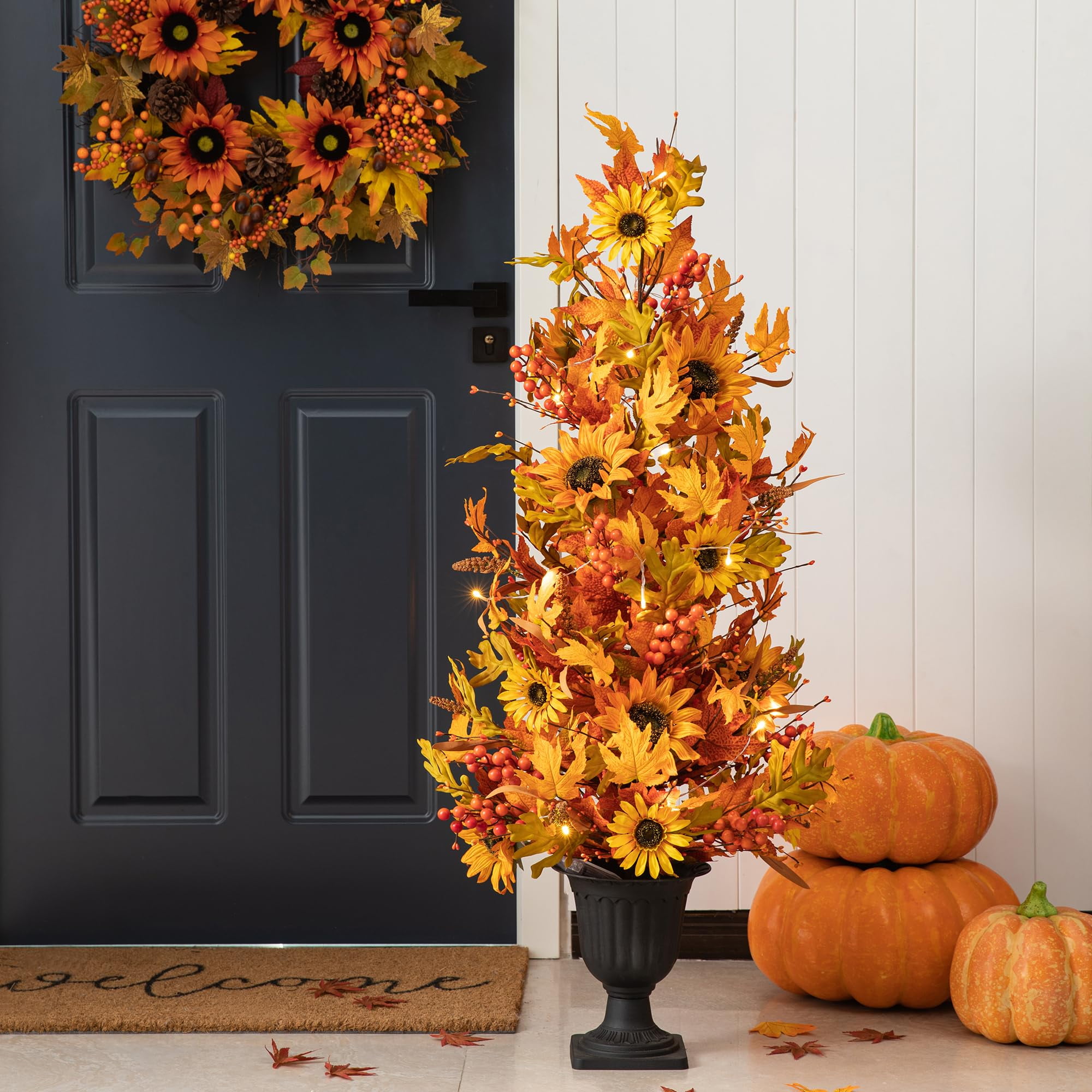 Glitzhome 4FT Lighted Maple Tree, Artificial Fall Autumn Porch Tree ...