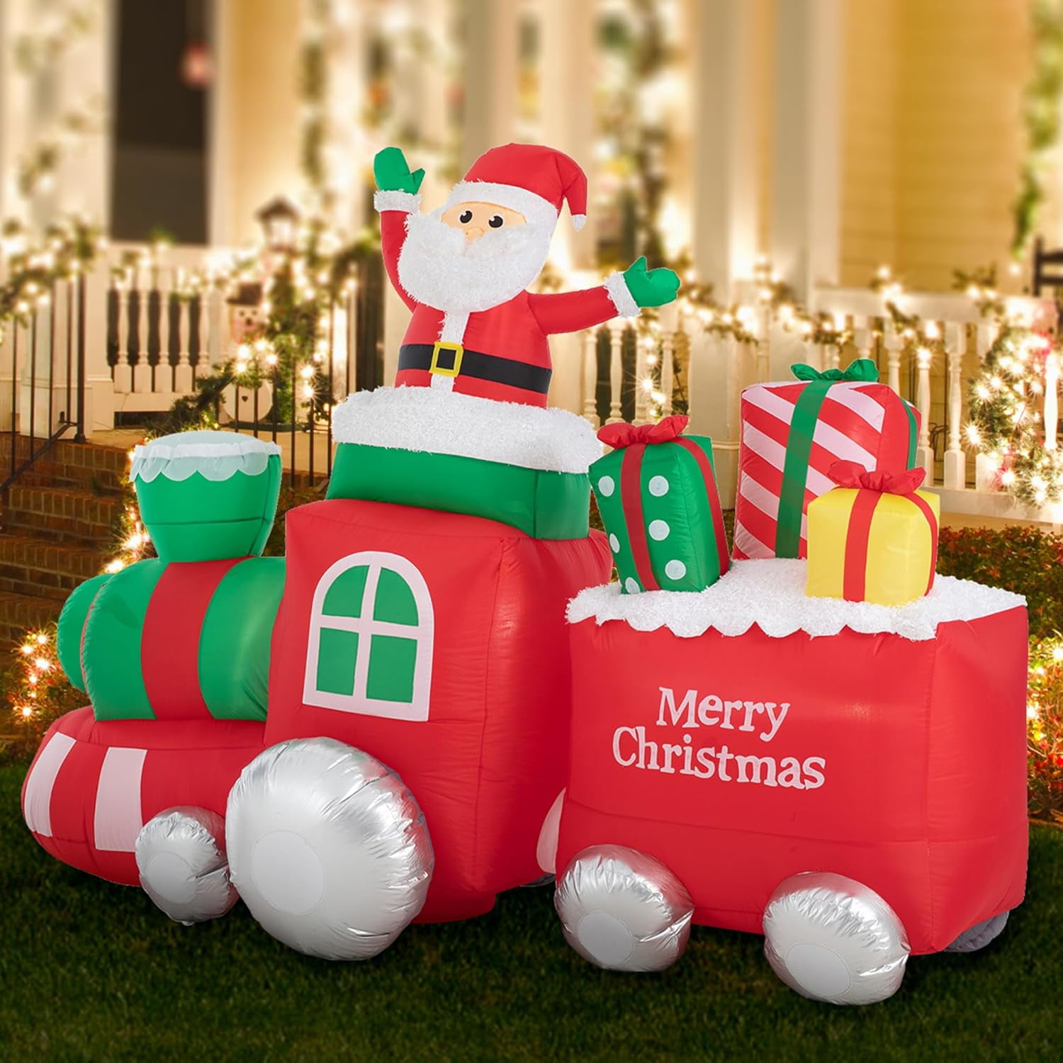 Glitzhome 8ft Christmas Inflatable Decoration Xmas Santa on Red Truck ...
