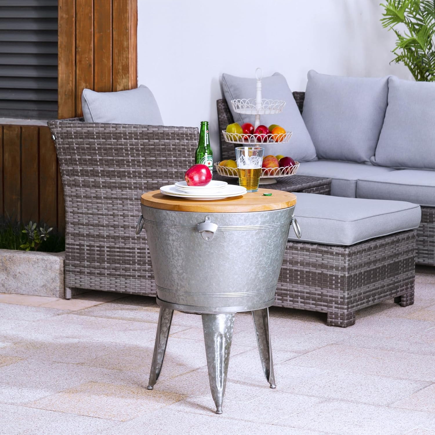 Glitzhome Coffee Table with Storage, Farmhouse Galvanized Metal Accent ...