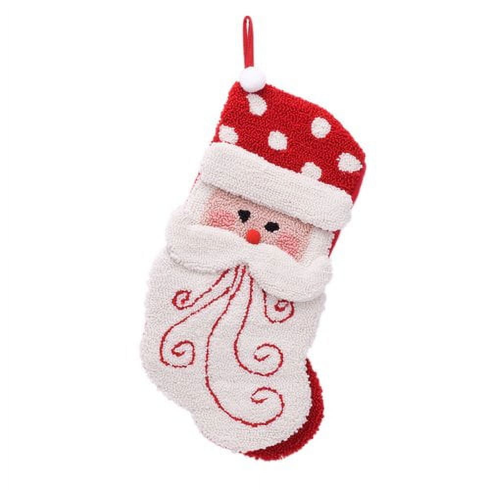 Glitzhome Christmas 3D Santa Hooked Stocking, Handmade Holiday Decor ...