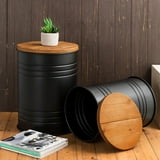 Glitzhome Industrial Farmhouse Round Storage Side Tables (Set of 2 ...