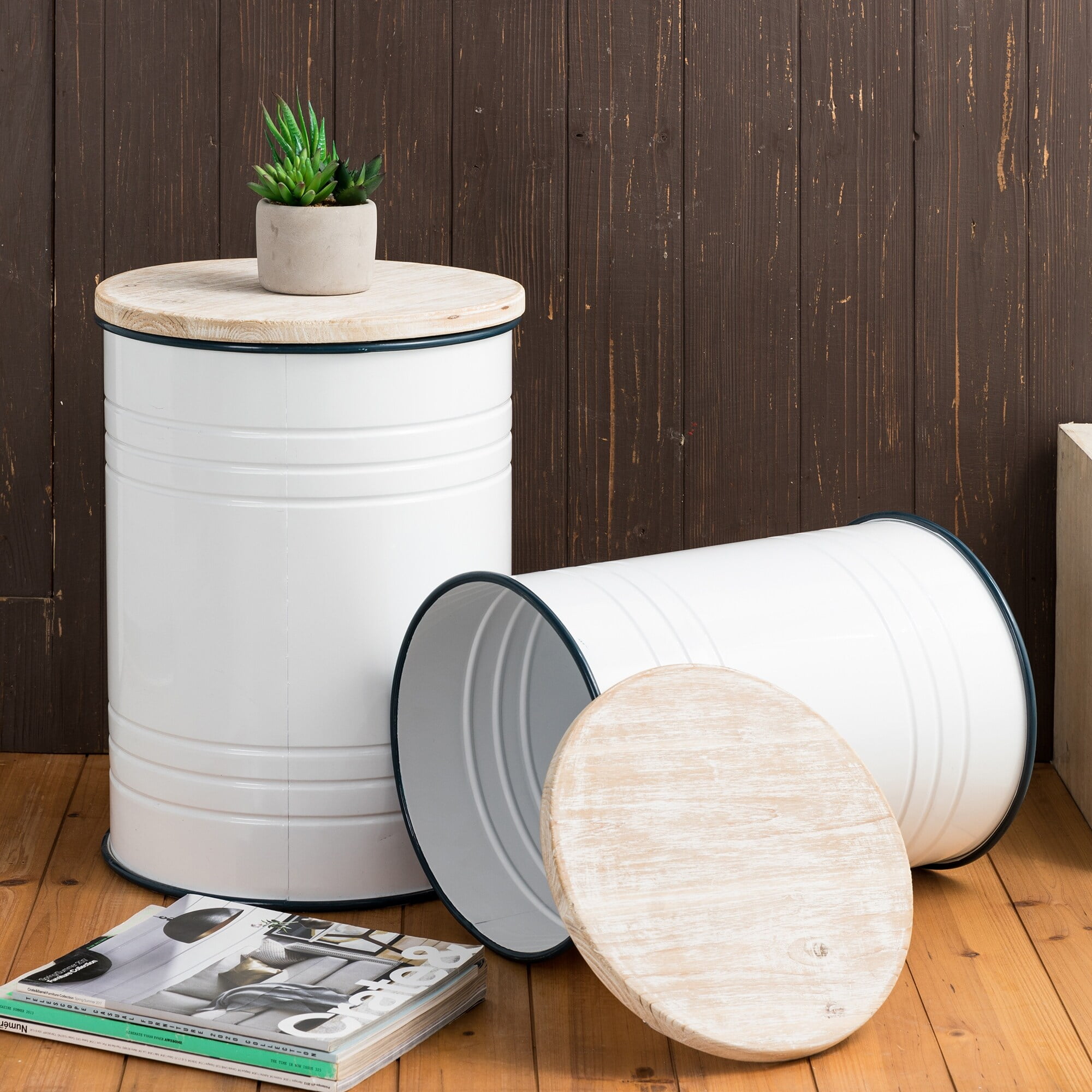 Glitzhome Industrial Farmhouse Round Storage Side Tables (Set of 2 ...