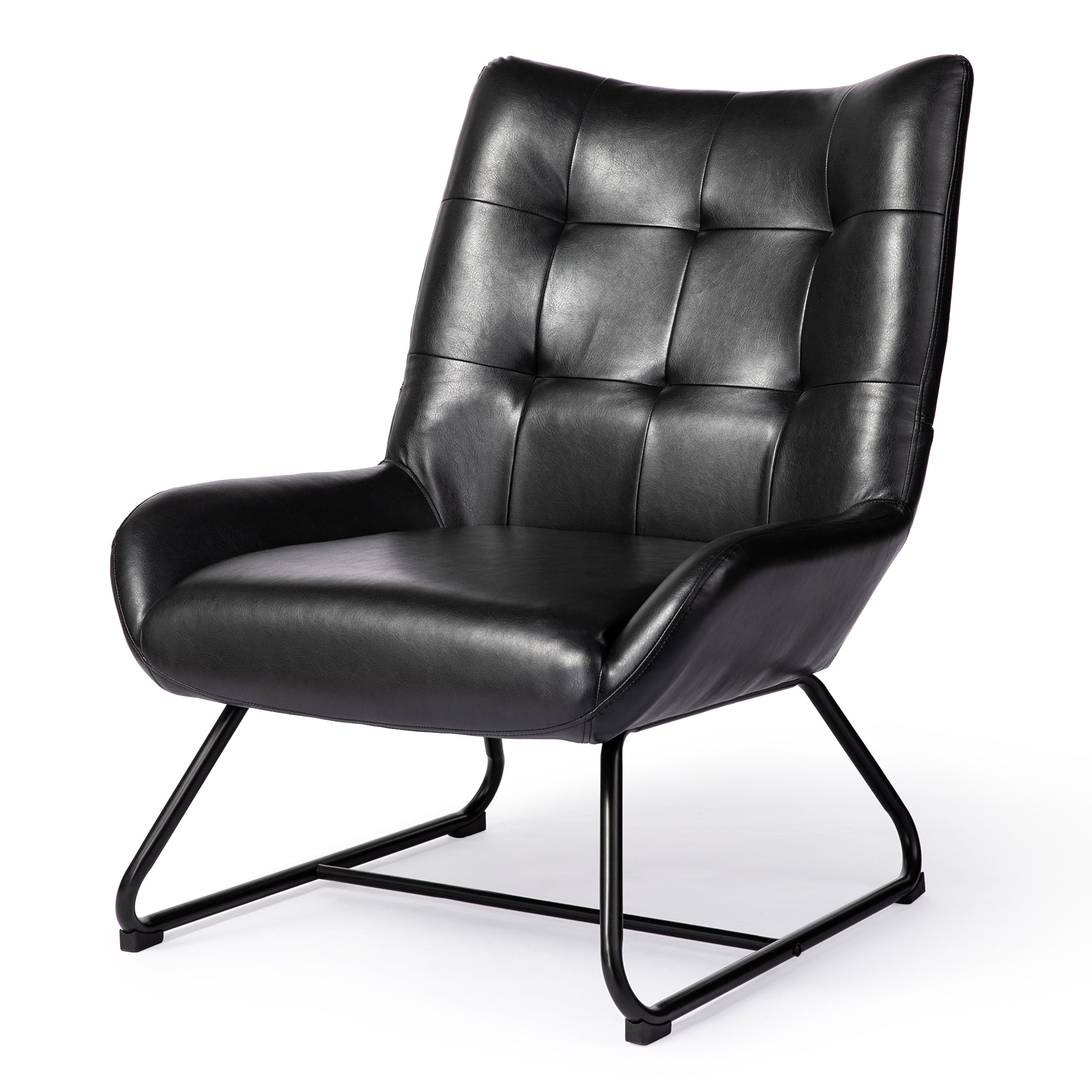 Glitzhome Mid-Century Modern Black Leatherette Wingback Accent Chair ...
