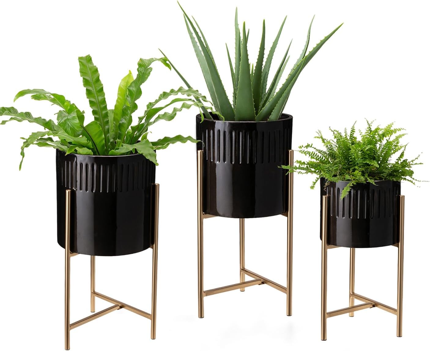 Glitzhome Mid Century Plant Stand with Pot Set of 3 Modern Metal ...