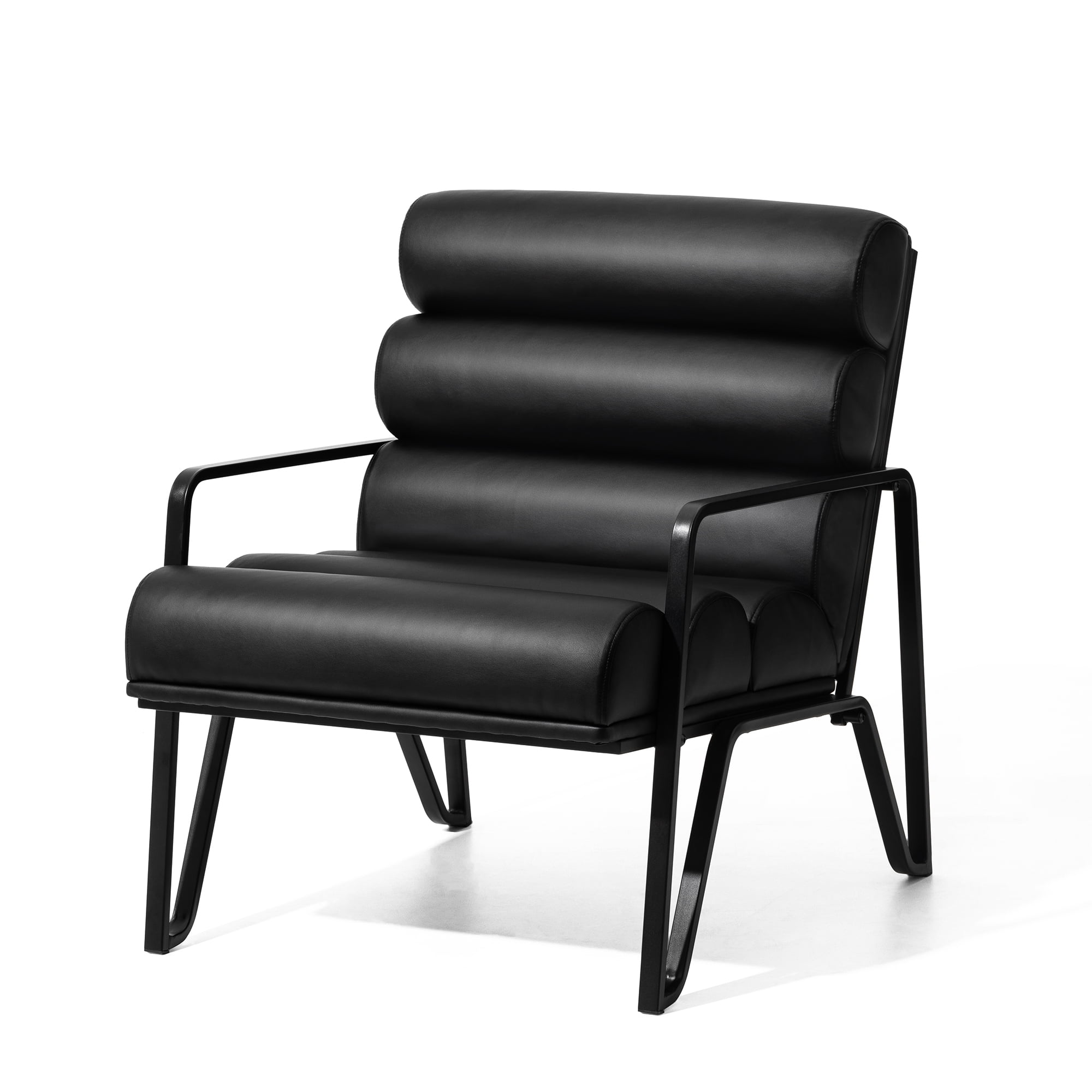 Glitzhome Modern Black Wavy Leatherette Accent Arm Chair with Black ...