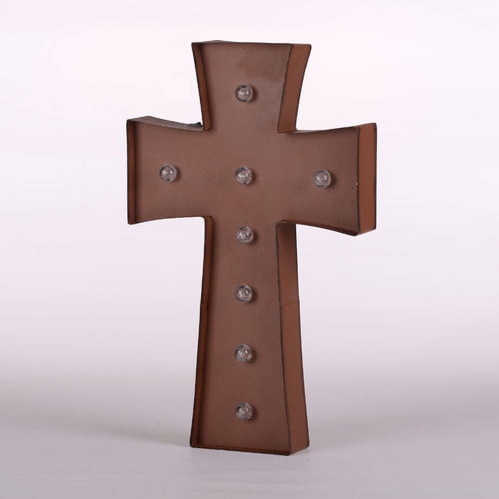 Glitzhome Rusty Marquee LED Lighted Cross Sign Battery Operated Wall D ...