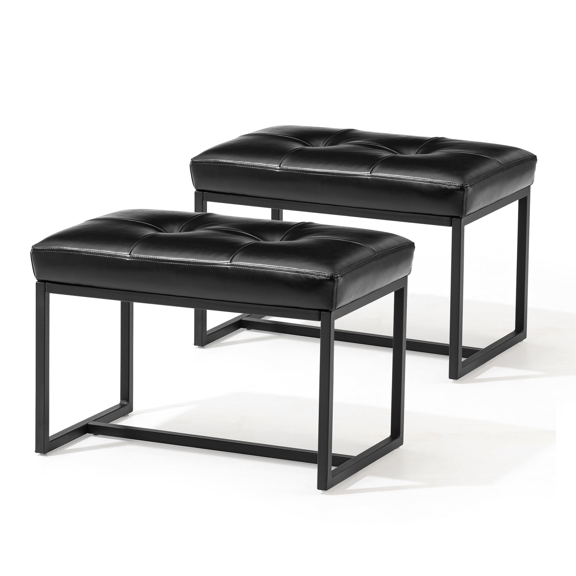 Glitzhome Set of 2 Modern Black Thick Leatherette Accent Stool ...