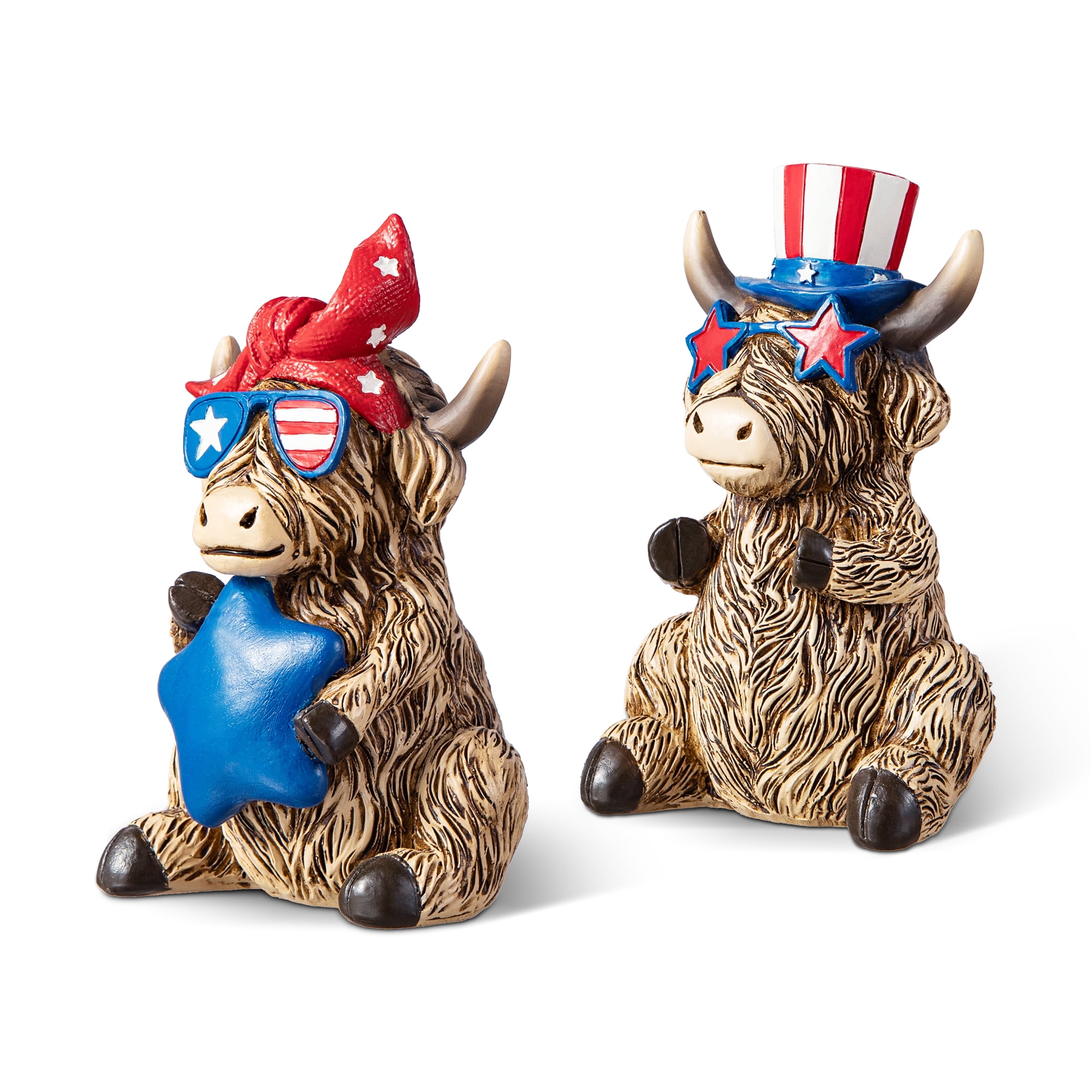 Glitzhome Set of 2 Patriotic/ Americana Resin Highland Cow Table Decor ...