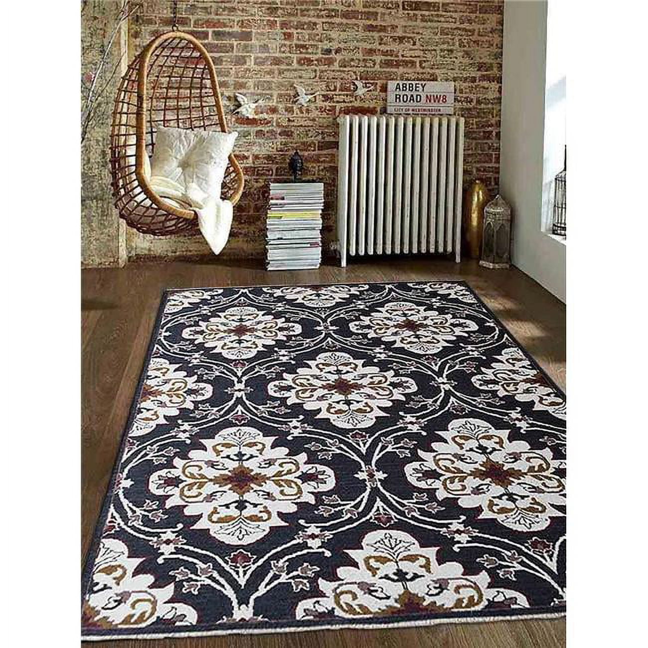 Glitzy Rugs Hand Knotted Sumak Wool Floral Area Rug - Black White - 6 x ...