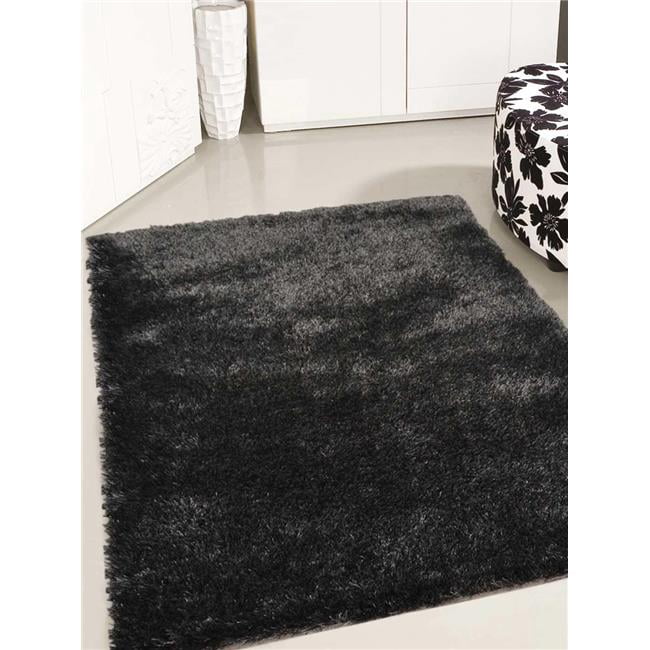 Glitzy Rugs Hand Tufted Shag Polyester Solid Rectangle Area Rug - Black ...