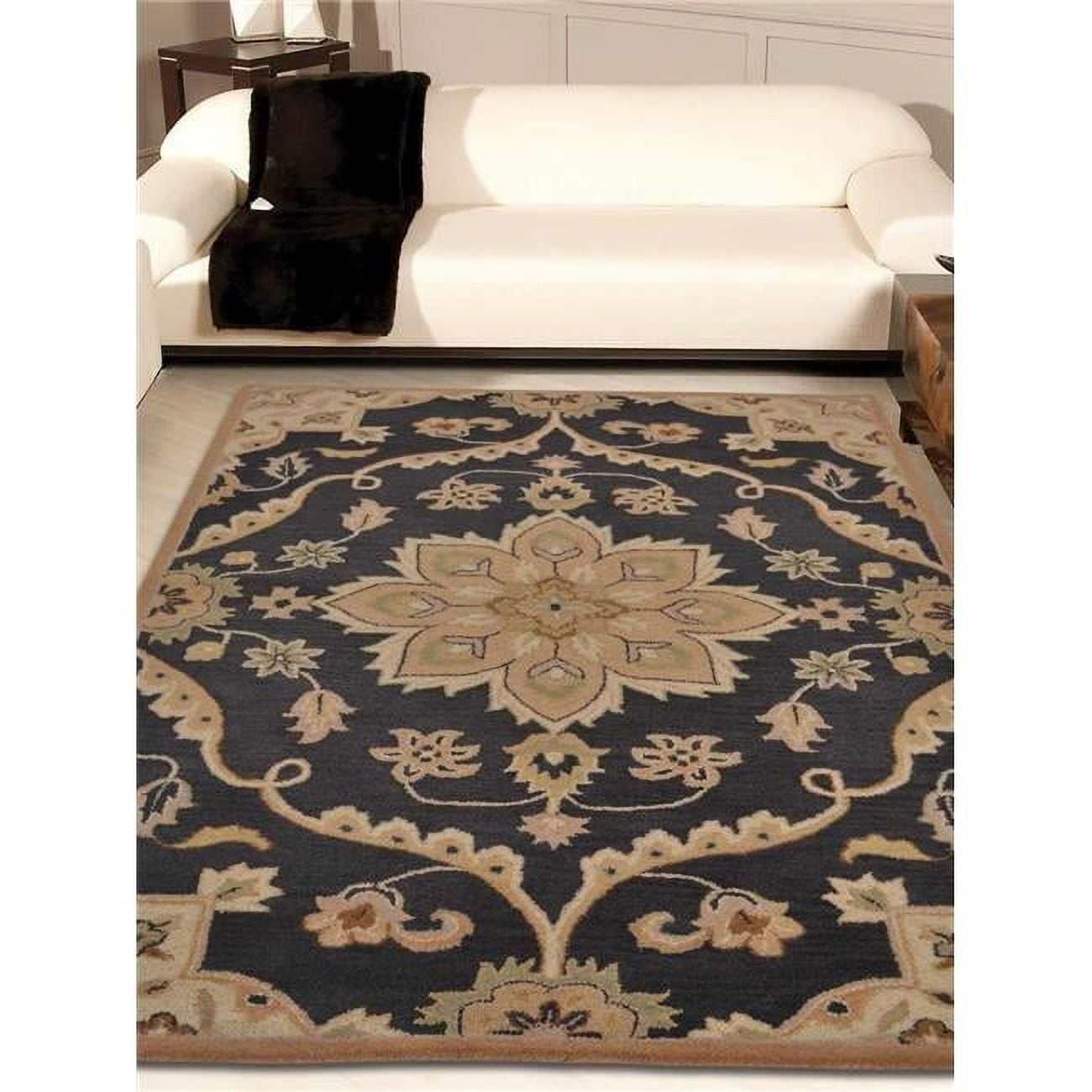 Glitzy Rugs Hand Tufted Wool Floral Rectangle Area Rug - Charcoal - 5 x ...