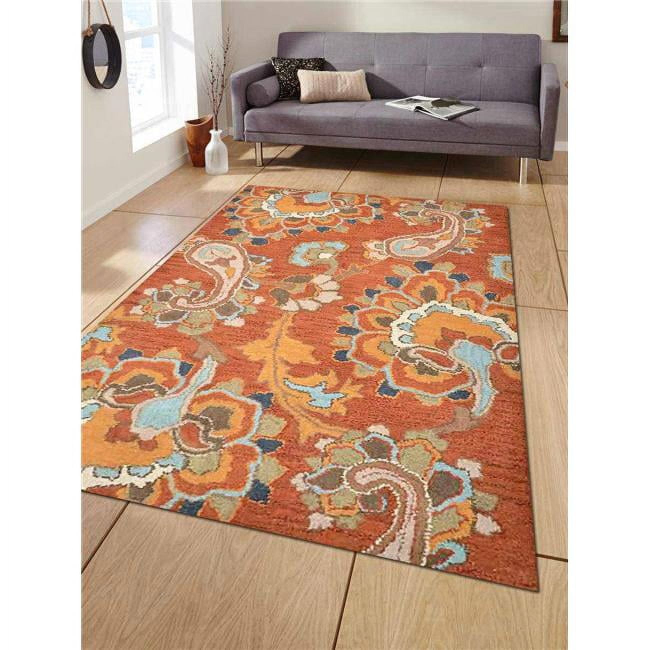 Glitzy Rugs Hand Tufted Wool Floral Rectangle Area Rug - Rust - 5 x 8 ...