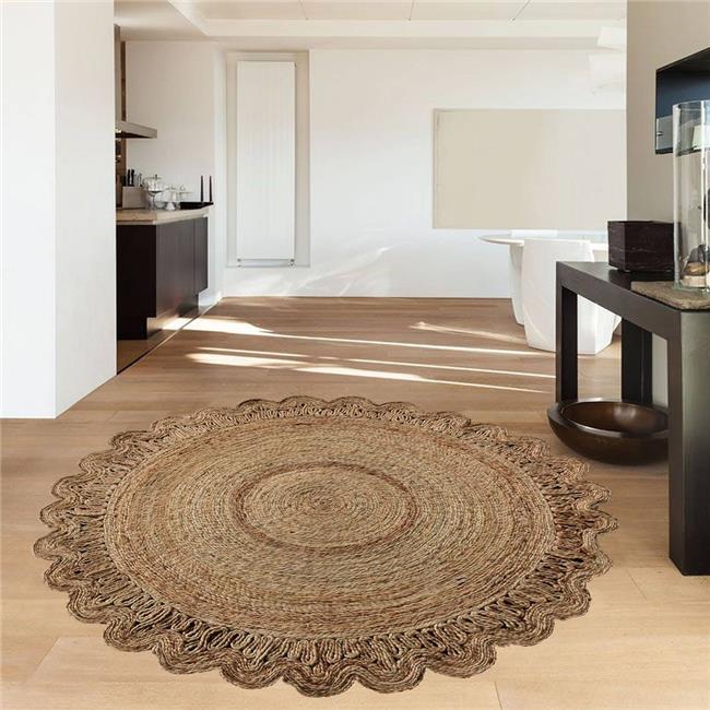 Glitzy Rugs UBSJ00074W0001B5 5 x 5 ft. Hand Woven Jute Solid Round Rug ...
