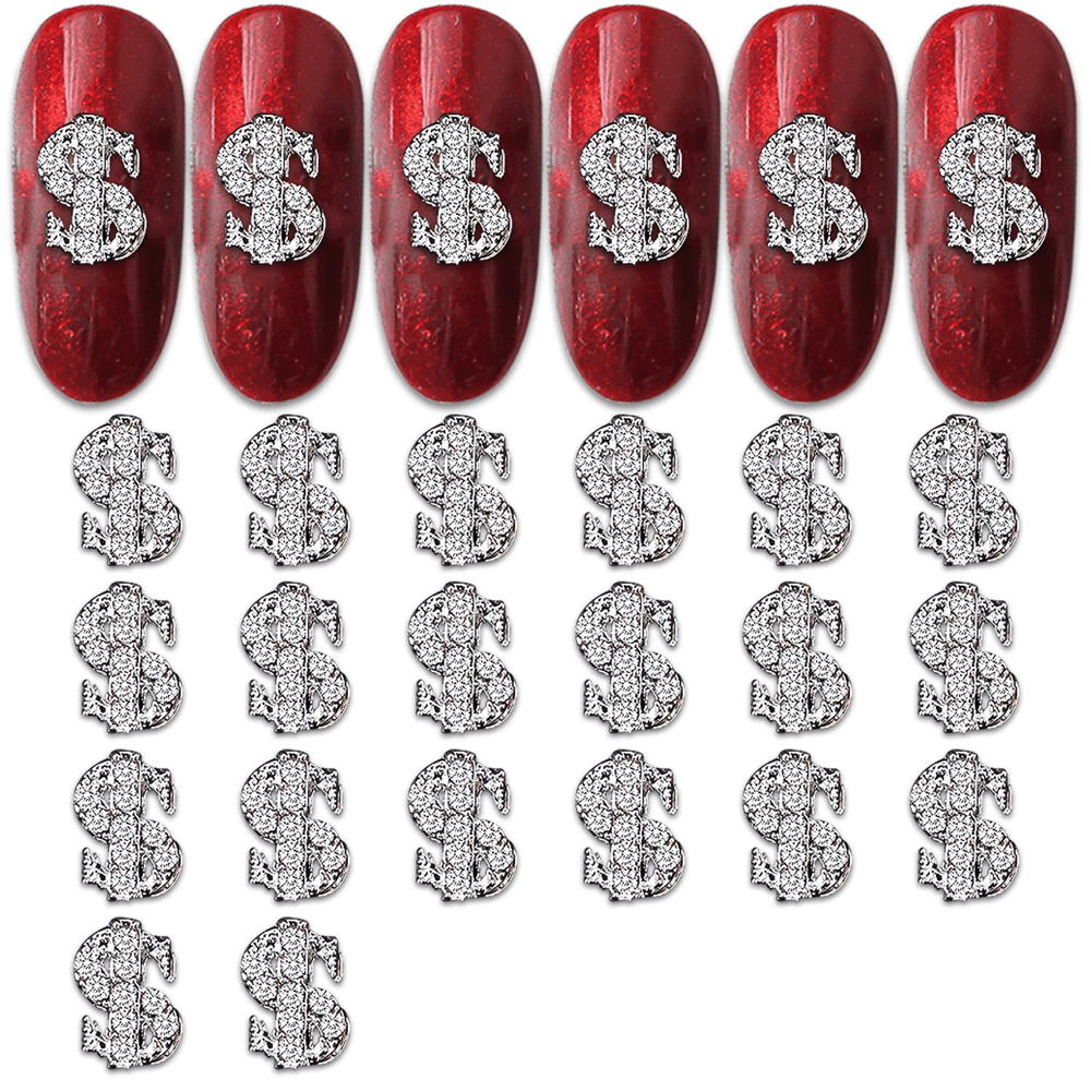 Glitzy Silver Gems for a Luxurious Money-Themed Manicure 3D Dollar Sign ...