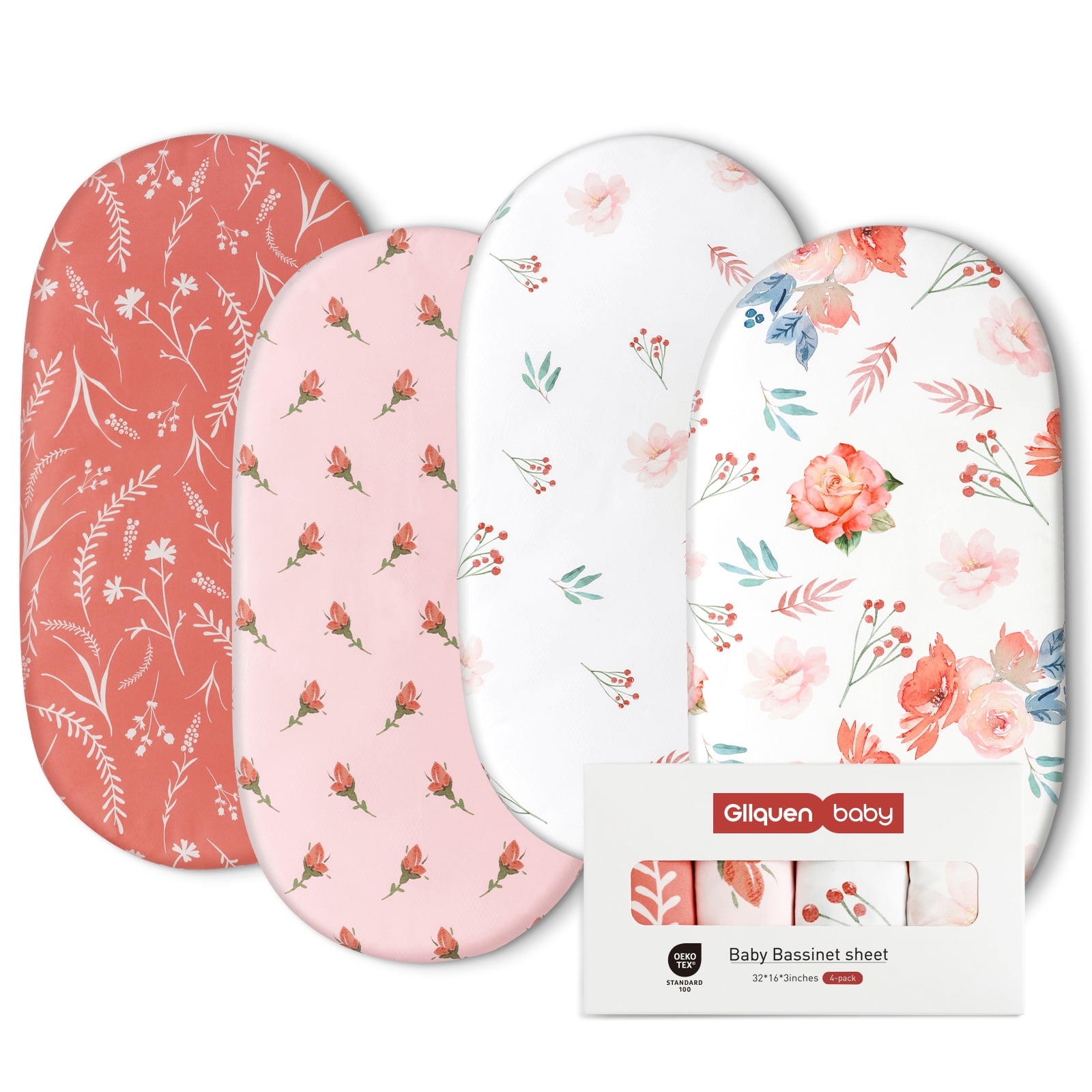 "Gllquen 4 Pack Baby Bassinet Sheet Set - Ultra-Soft, Fitted for ...