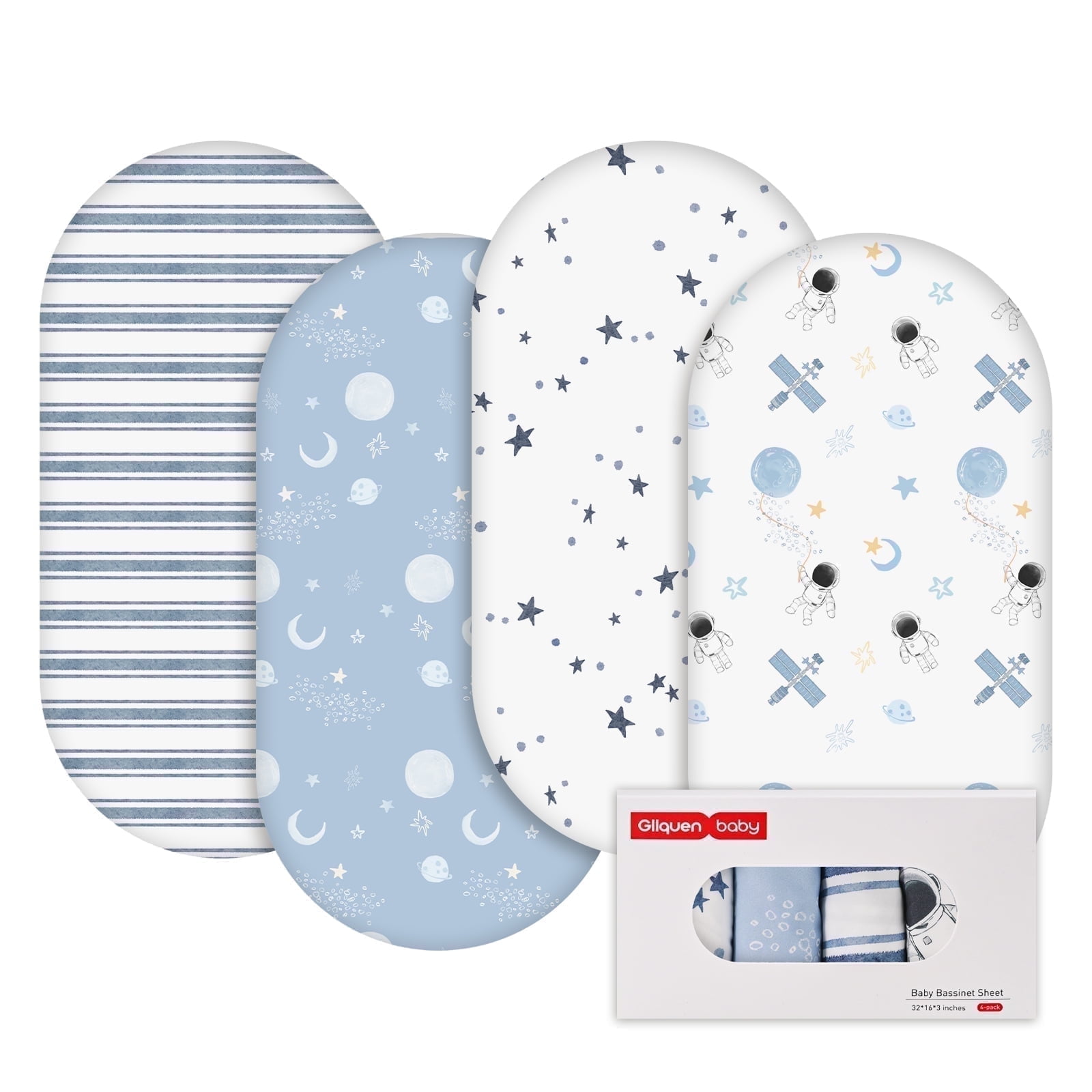GLLQUEN BABY Astronaut Fitted Bassinet Sheets Set 4 Pack Soft ...