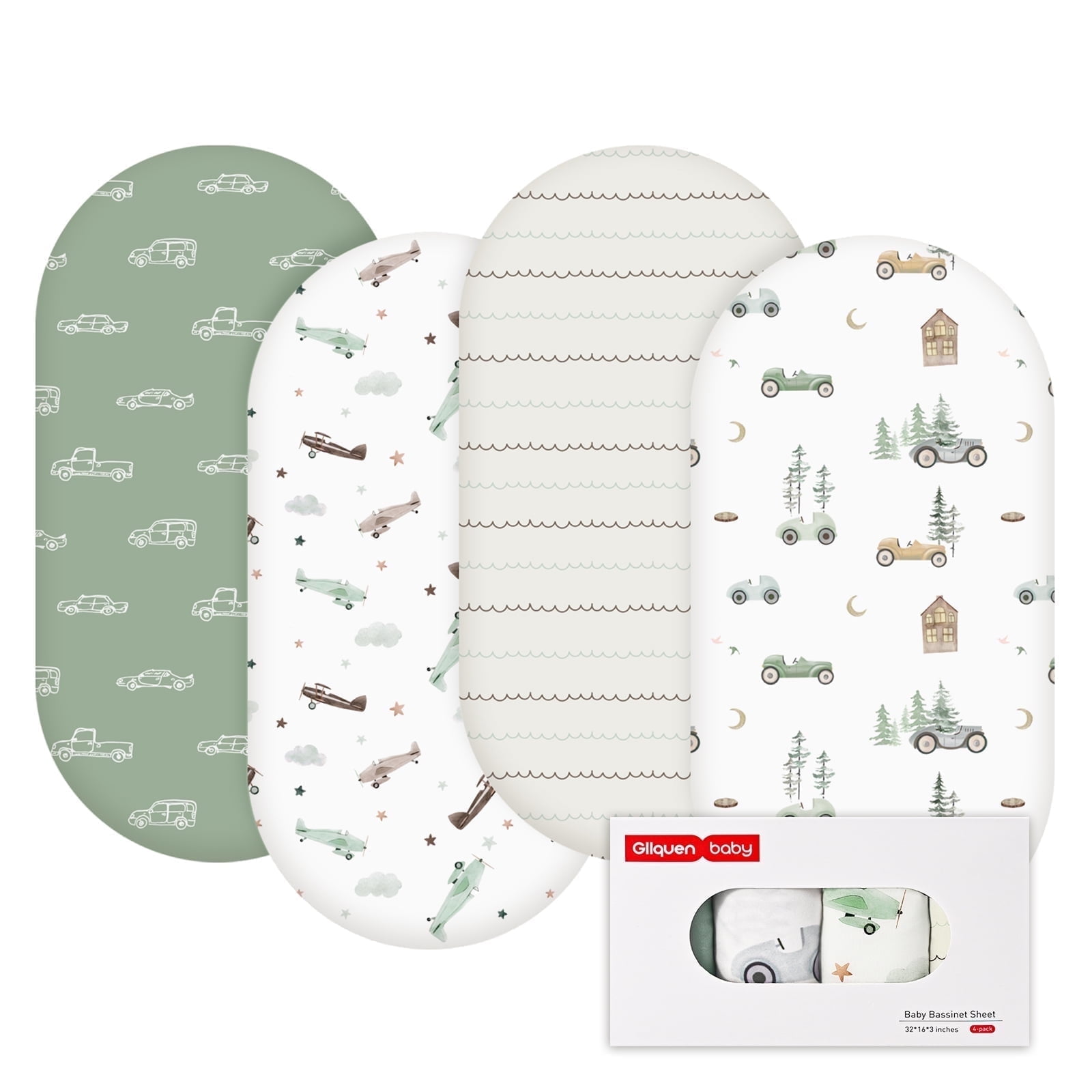 Gllquen Baby Fitted Bassinet Sheets Set 4-Pack For Newborn Infant Baby ...