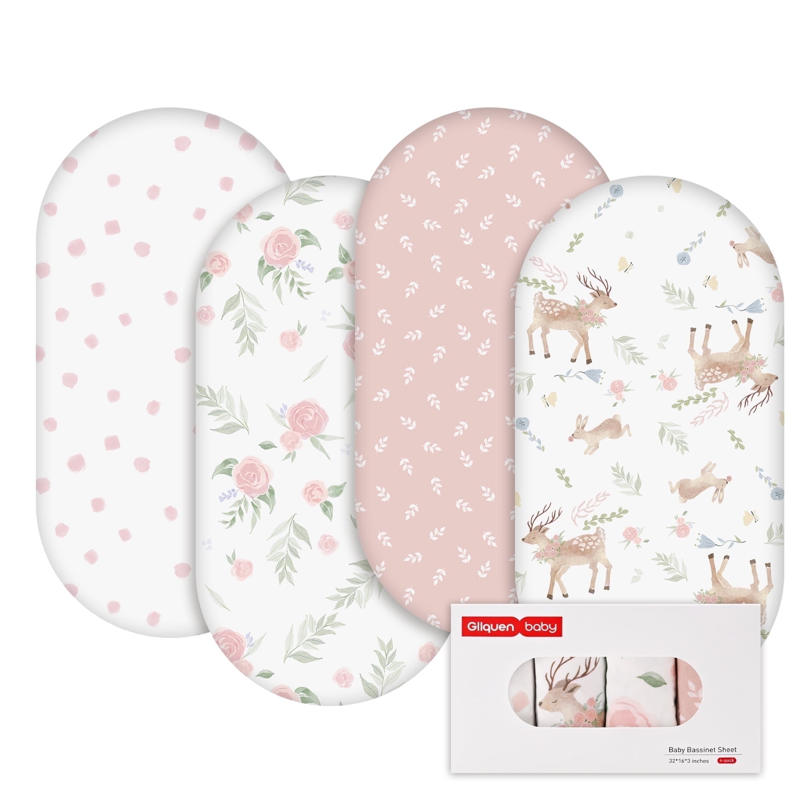 Gllquen Baby Fitted Bassinet Sheets Set 4-Pack For Newborn Infant Baby ...