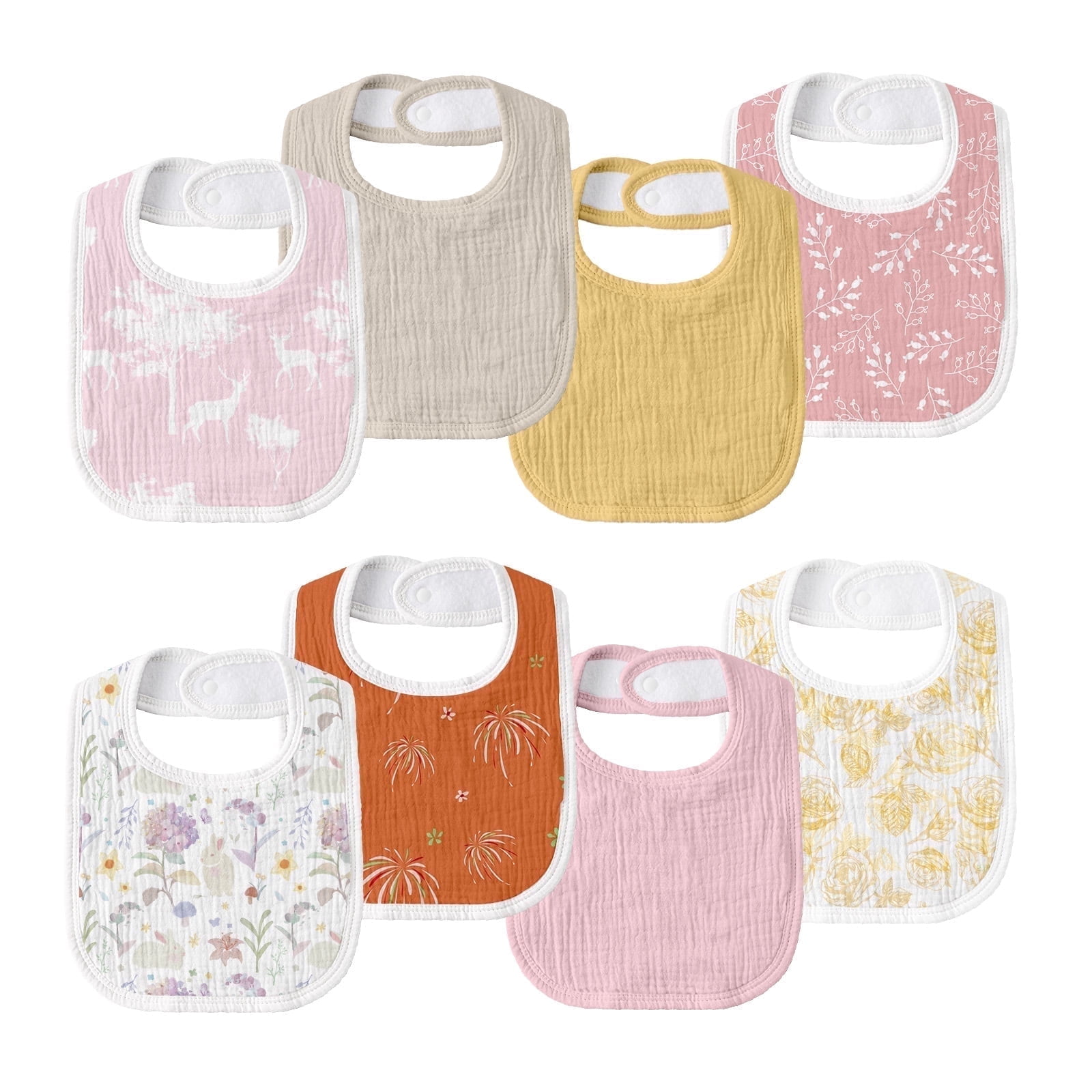 GLLQUEN Baby Muslin Cotton Drool Bibs 8 Pack, Blossom, Adjustable ...