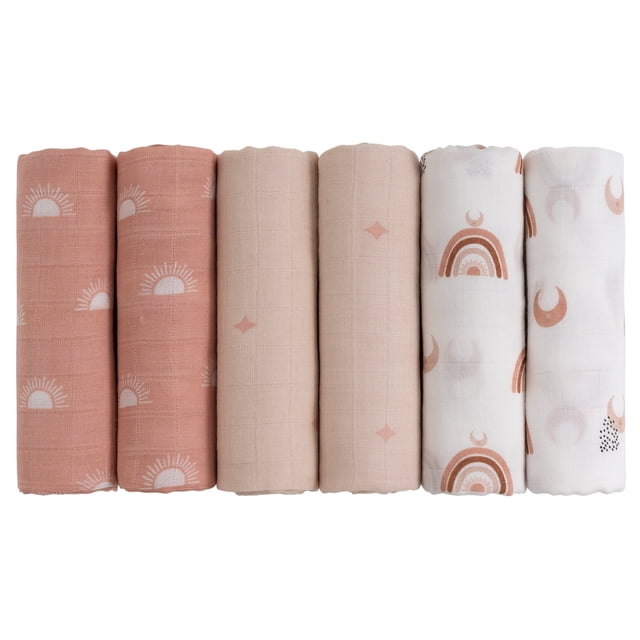 Gllquen Large Baby Muslin Swaddle Blankets, Organic Cotton, 6-Pack for ...