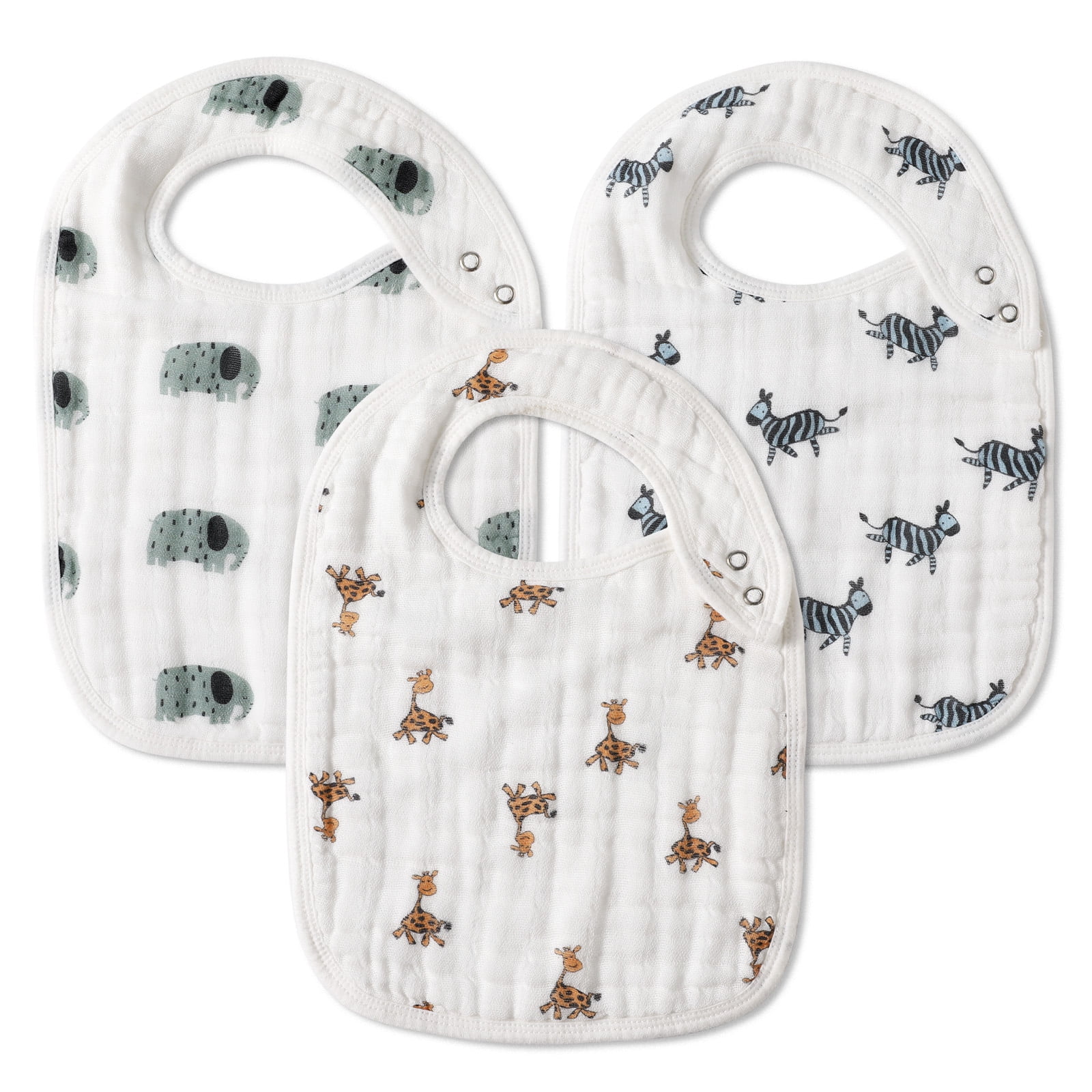 Gllquen Baby Snap Muslin Bibs for Boys Girls 3 Pack Baby Bibs for Infants Newborns and Toddlers 100 Cotton Muslin Absorbent Soft Layers Adjustable Snaps Animal Party Walmart Business Supplies