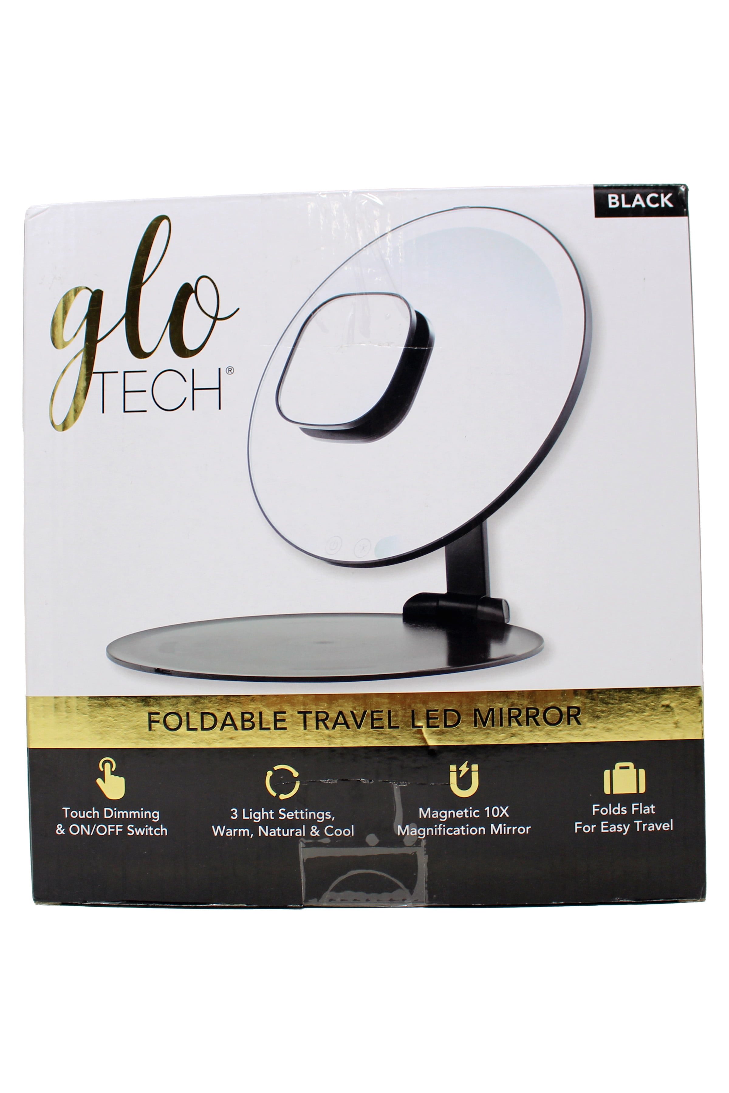 Glo Tech Foldable Travel LED Mirror (Black) - Walmart.com