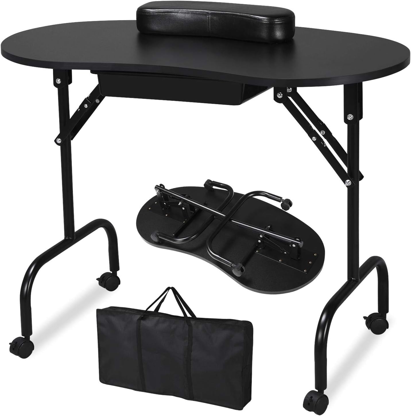 GloCart 37-Inch Portable Foldable Manicure Table with Drawer,Wrist Pad ...