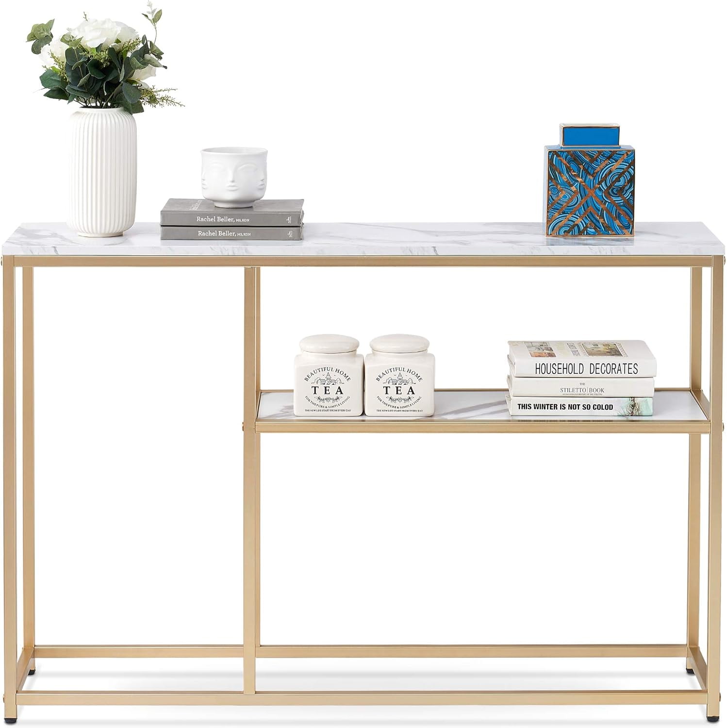 GloCart 47.2" Narrow Console Table, Modern Marble Sofa Table with ...