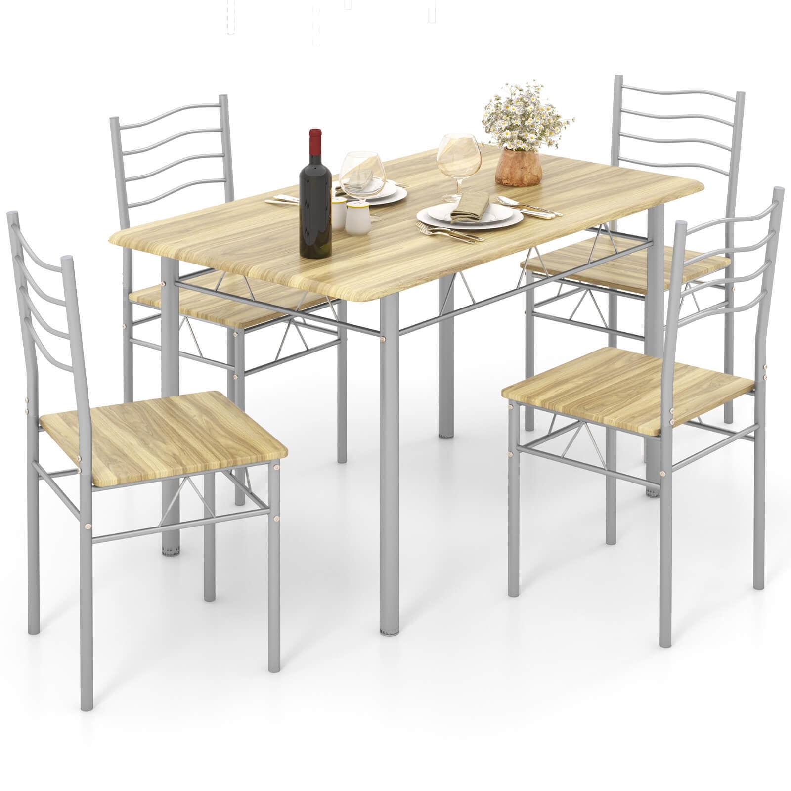 GloCart 5-Piece Dining Table Set – Wood & Metal Kitchen Table with 4 ...