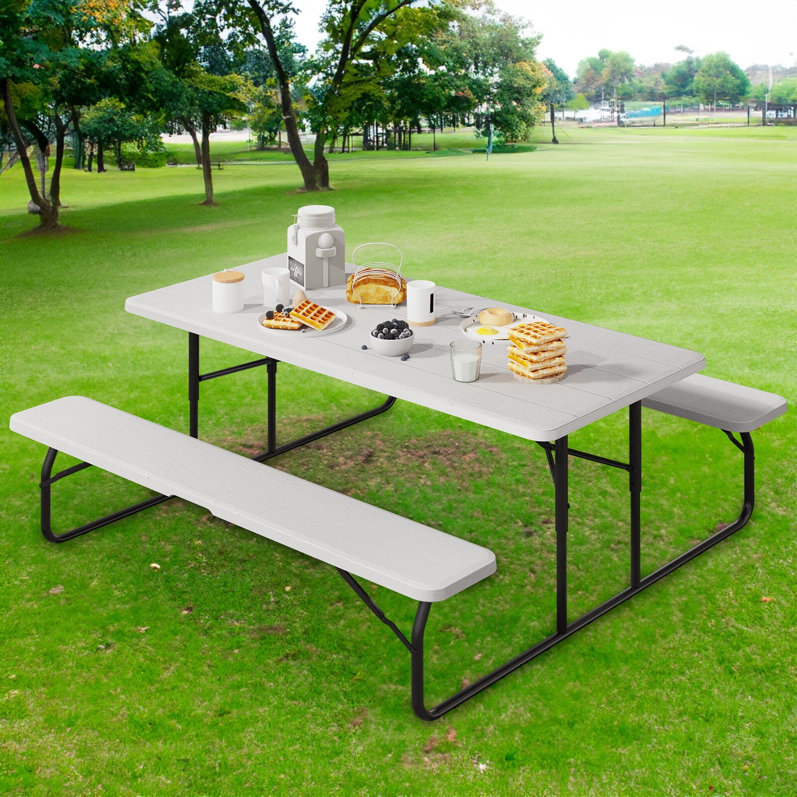 GloCart All - Weather Outdoor Picnic Table with Seating for 8: White ...