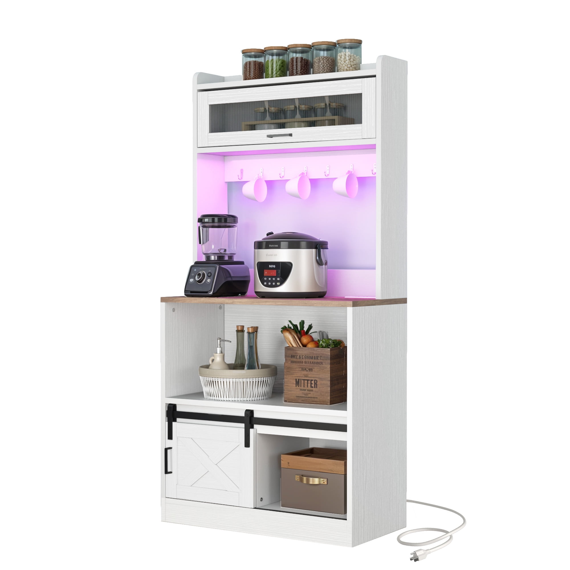 GloCart Bakers Rack with Power Outlet and Storage Cabinet, 5-Tier ...