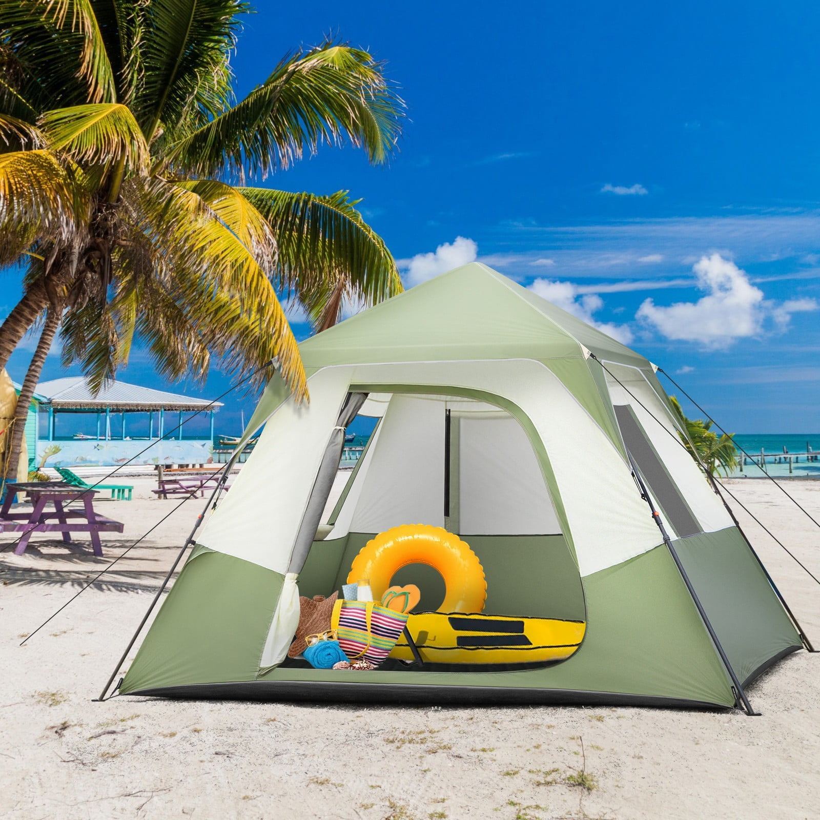 GloCart Camping Tent, 6 Person Dome Tent w/Sturdy Poles Included Wind ...