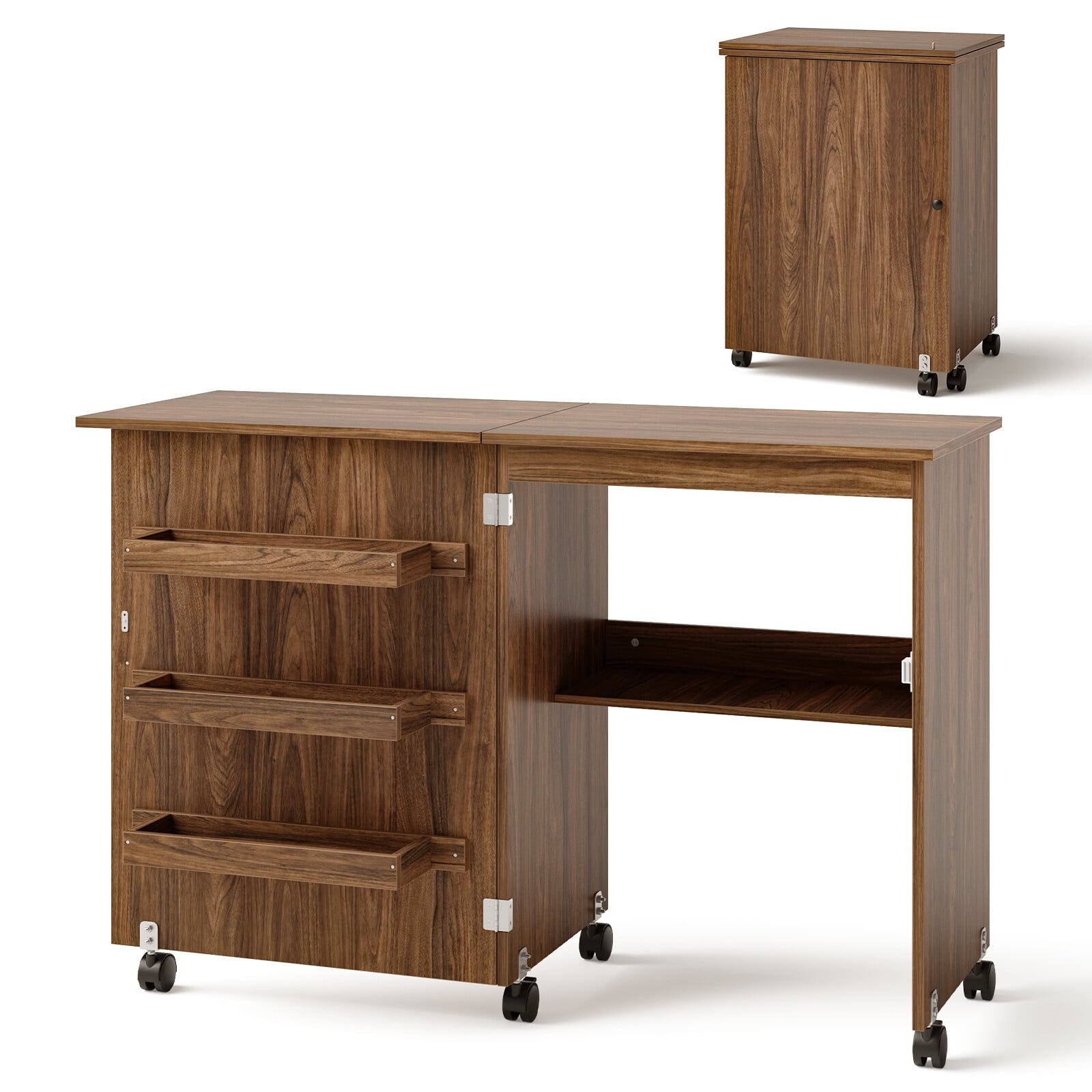 GloCart Folding Sewing Craft Table with Storage Shelves & Lockable ...