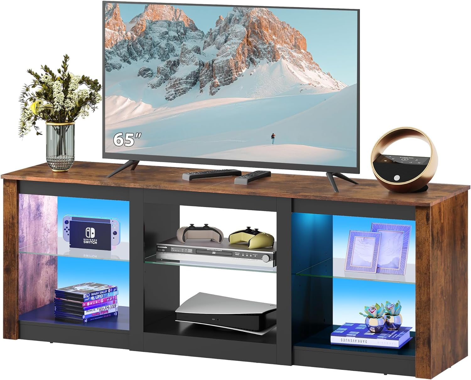 GloCart LED TV Stand for 65-Inch TV, 58-Inch Entertainment Center with ...
