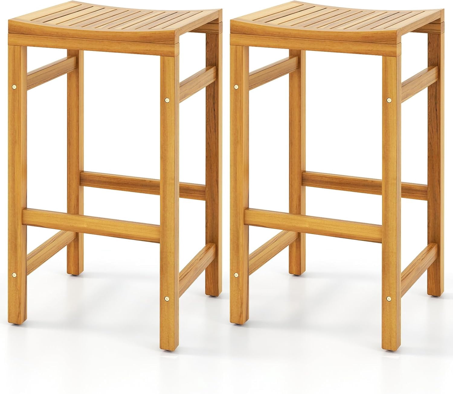 GloCart Outdoor Wood Bar Stools Set , Patio Bar Stools with Ergonomic ...