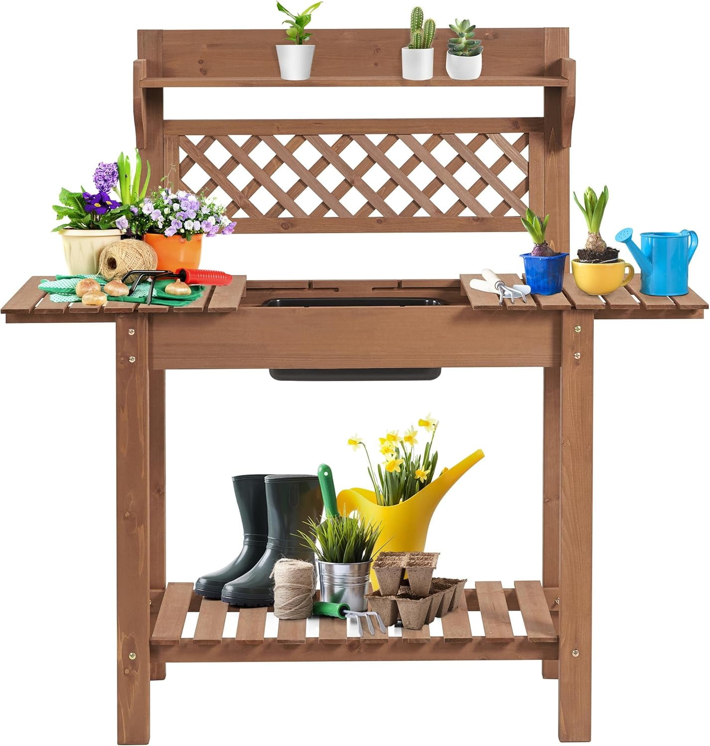 GloCart Potting Bench Table for Outdoor Gardening, Wooden Garden ...