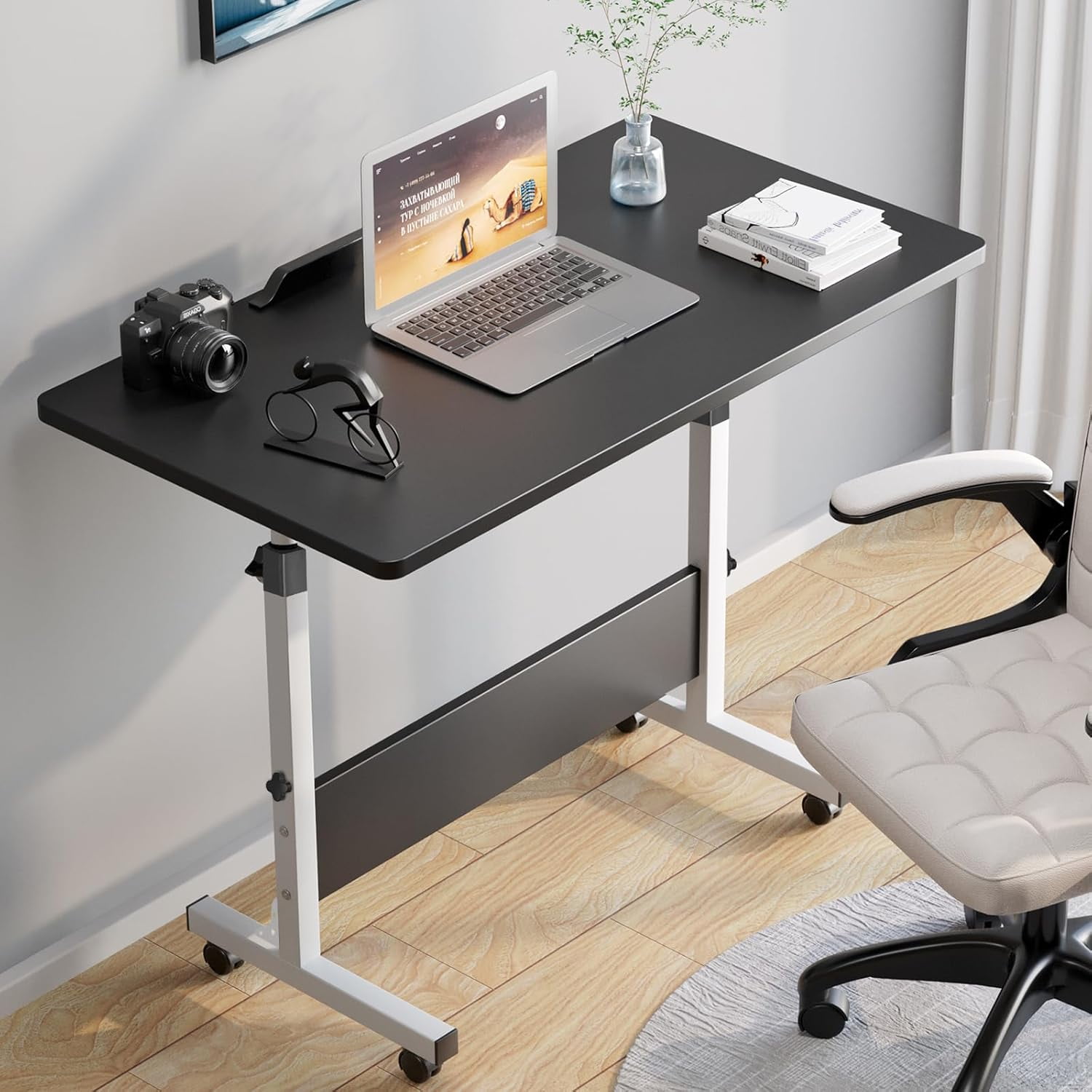 GloCart Rolling Laptop Desk with Adjustable Height, Portable Computer ...