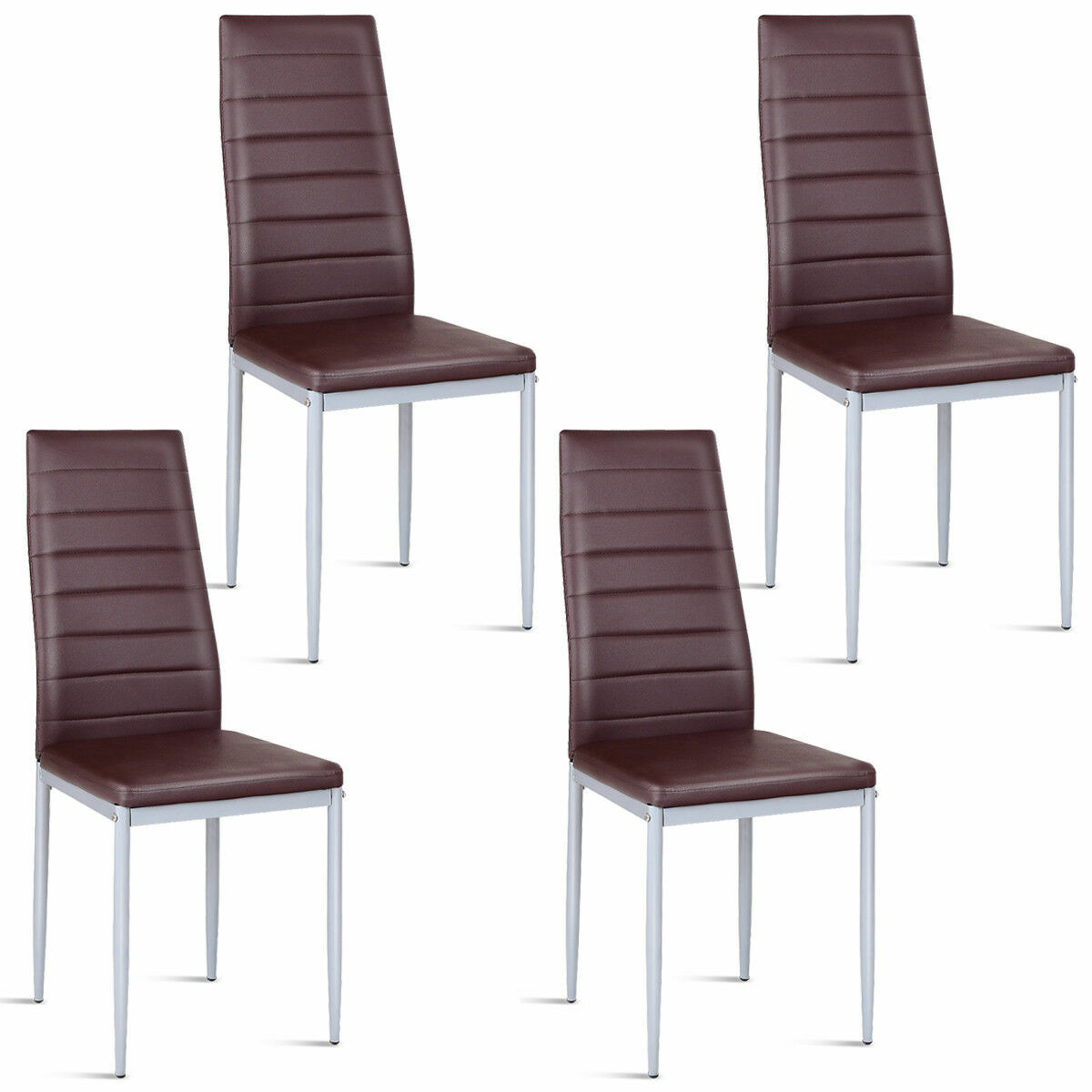 GloCart Set of 4 Dining Side Chairs, Brown PVC Leather Upholstered ...