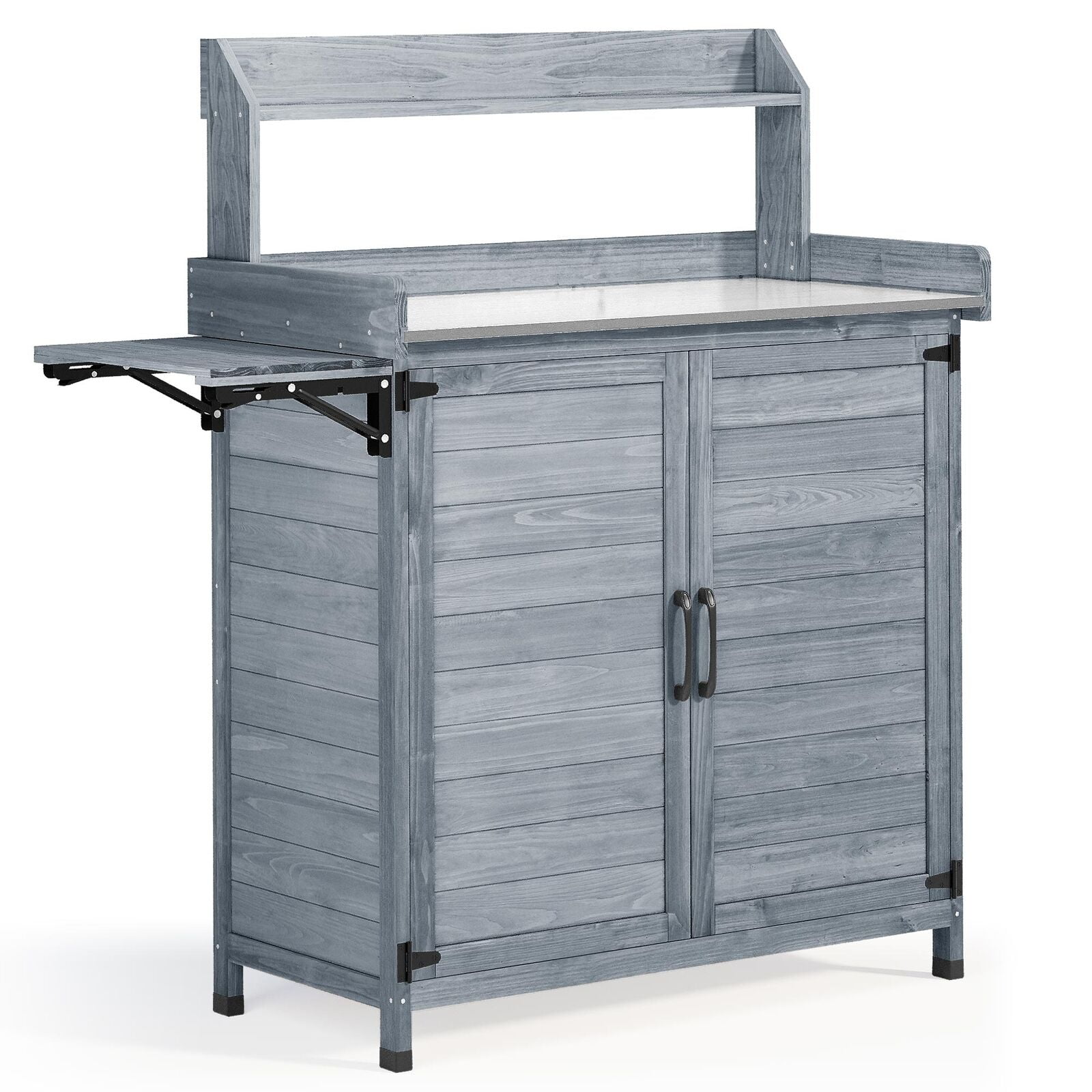 GloCart Solid Wood Potting Bench Table with Folding Pallet and Metal ...