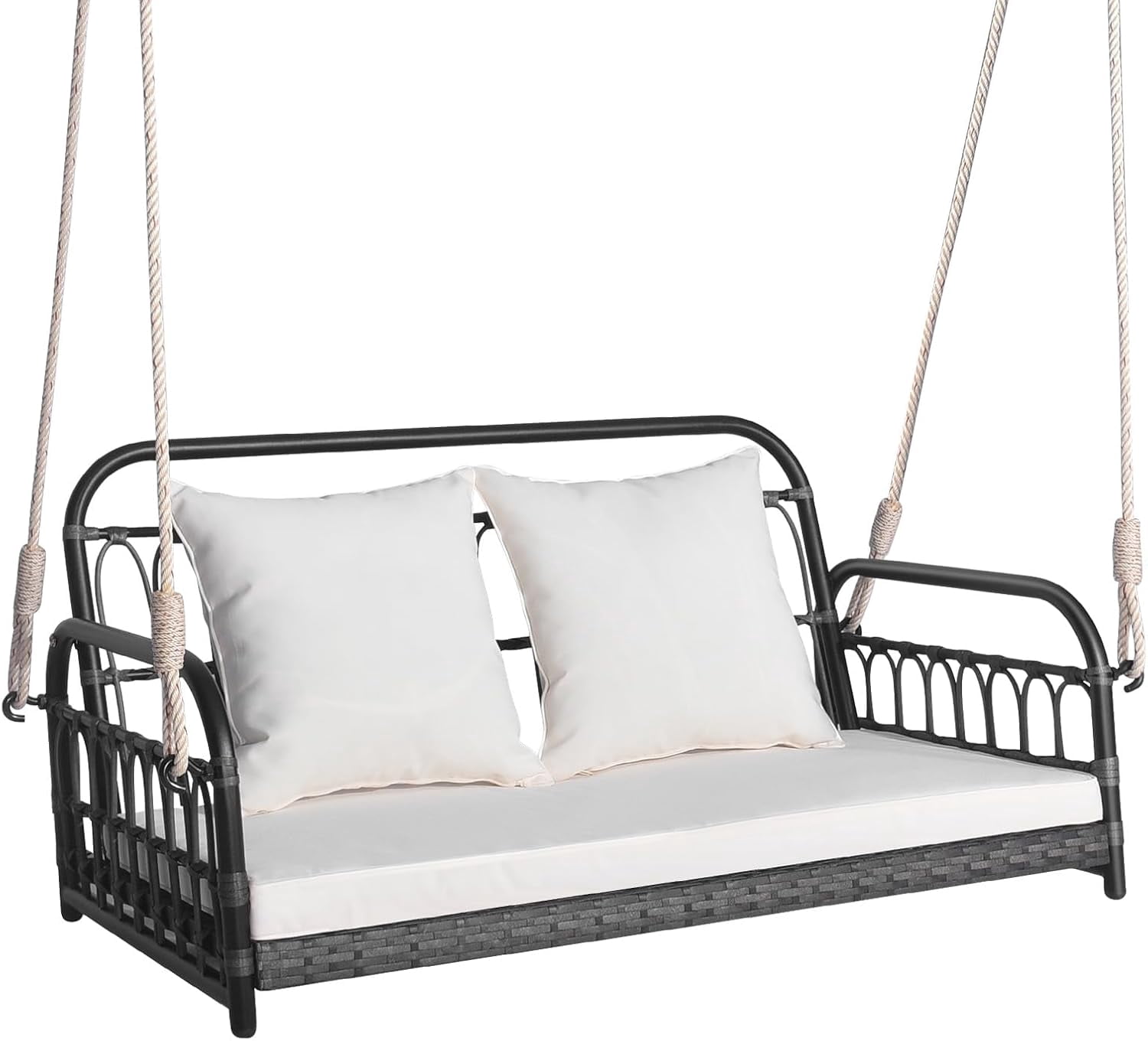 GloCart Wicker Porch Swing, 2-Person Outdoor Patio Hanging Chair with ...