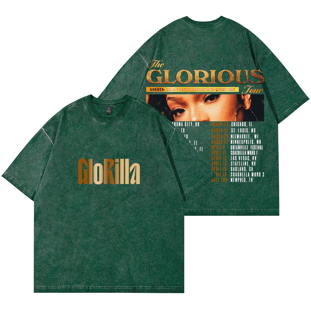 GloRilla The Glorious Tour 2025 Merch Wash T-Shirts Unisex HipHop Streetwear Cotton Short Sleeve ...