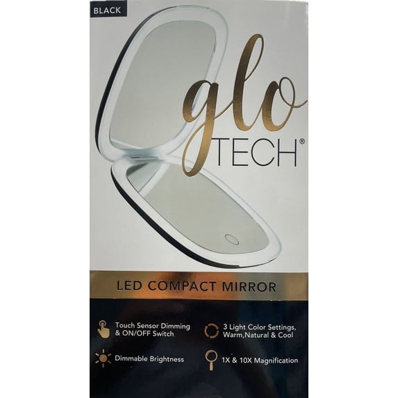 GloTech LED Compact Makeup Mirror - Light Magnifying, Portable for ...