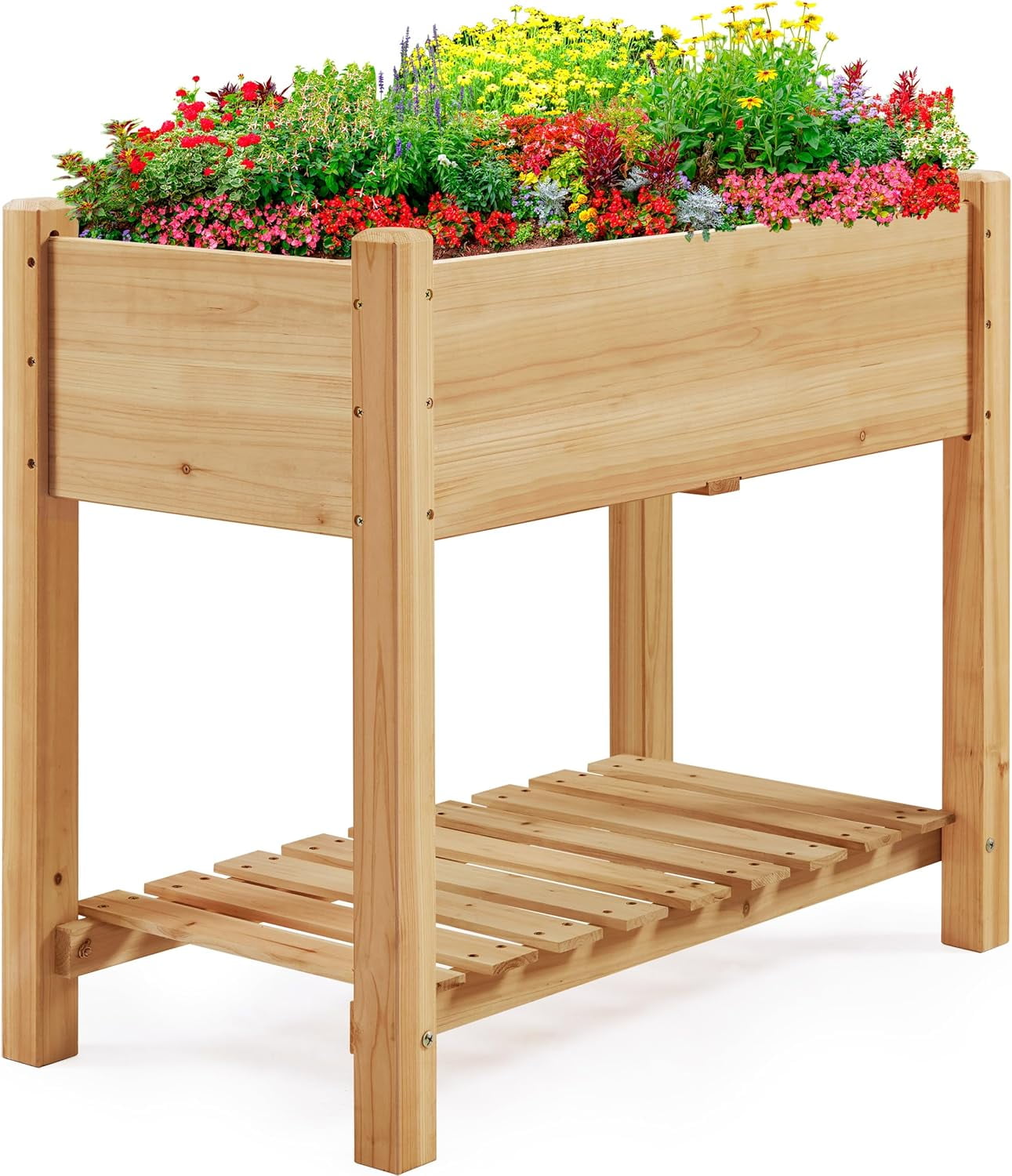 Gloaa 34x18x30in Raised Garden Bed, Planter Box with Legs & Storage ...