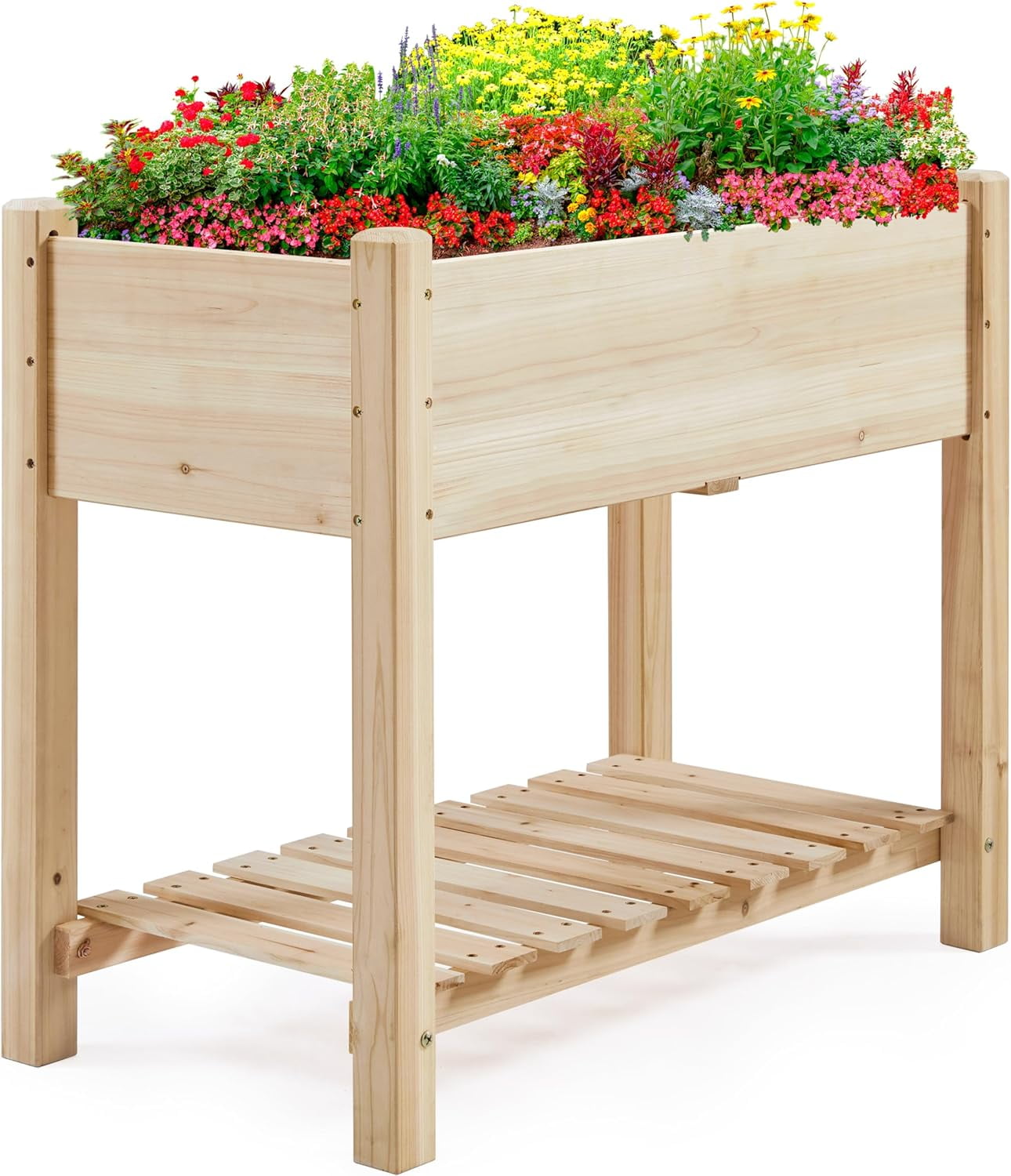 Gloaa 34x18x30in Raised Garden Bed, Planter Box with Legs & Storage ...